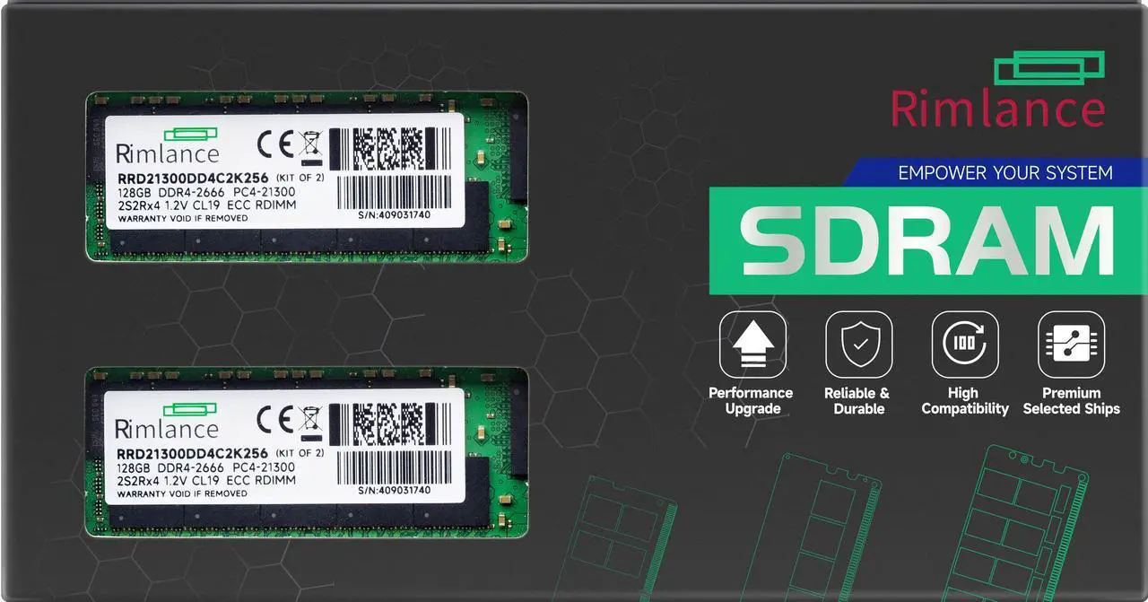 Rimlance 256GB (2X128GB) 1.2V DDR4 2666MHZ PC4-21300 RDIMM 2S2RX4 ...