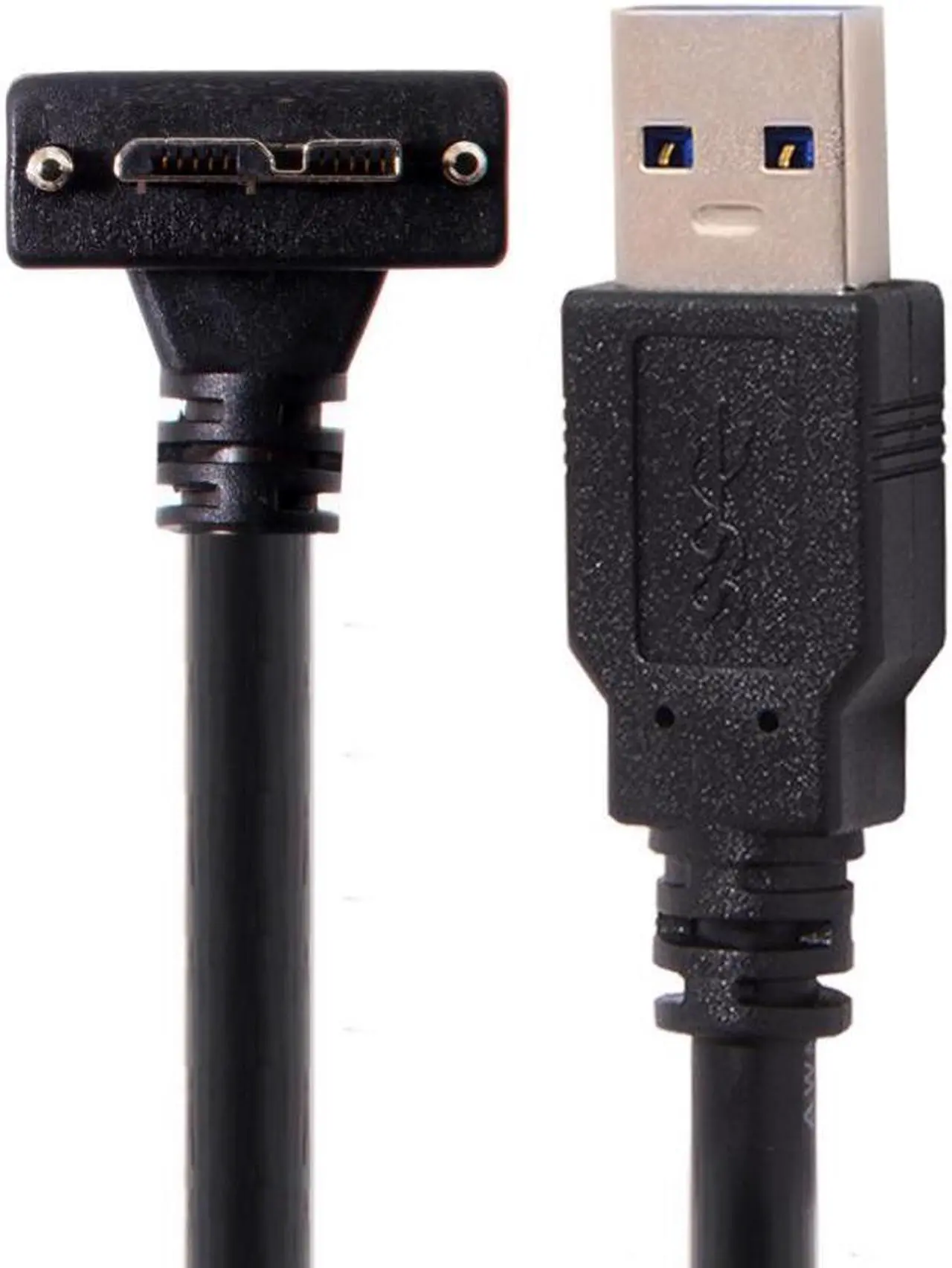 CYDZ 1.2m 90 Degree Up Angled Micro USB Screw Mount to 3.0 Data Cable ...
