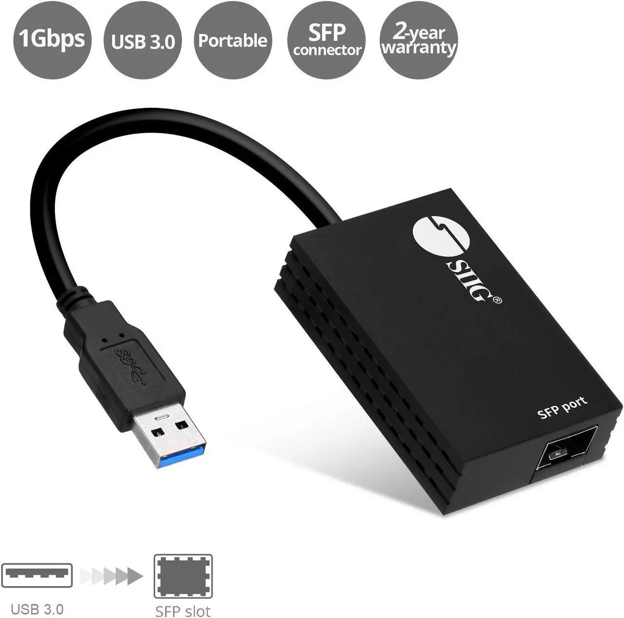 SIIG USB 3.0 to Fiber SFP Gigabit Ethernet Adapter, High Speed GB ...