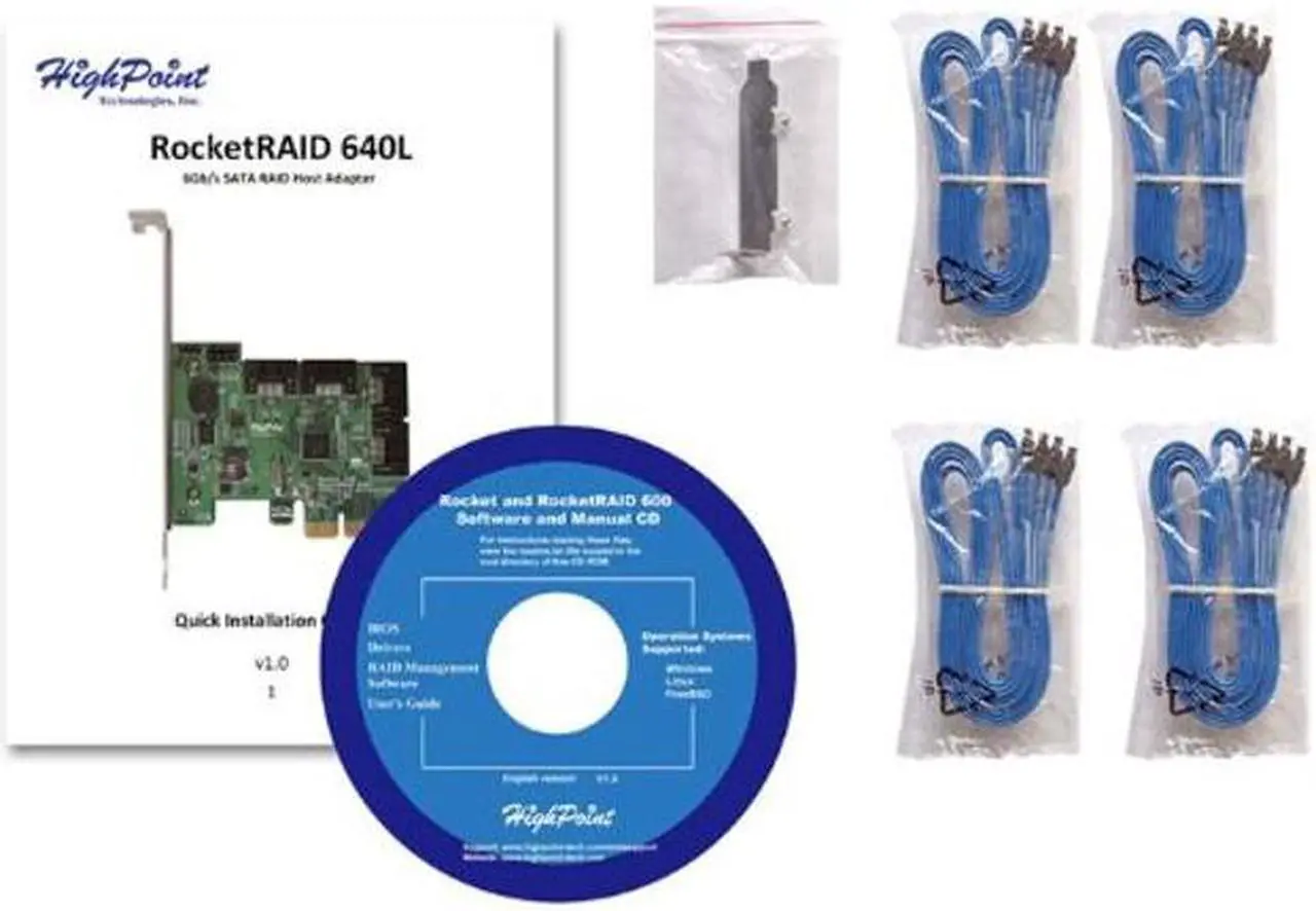 HighPoint RocketRAID 640L Internal 4 SATA Port PCI-Express 2.0 x4 SATA 6Gb/s RAID Controller ...