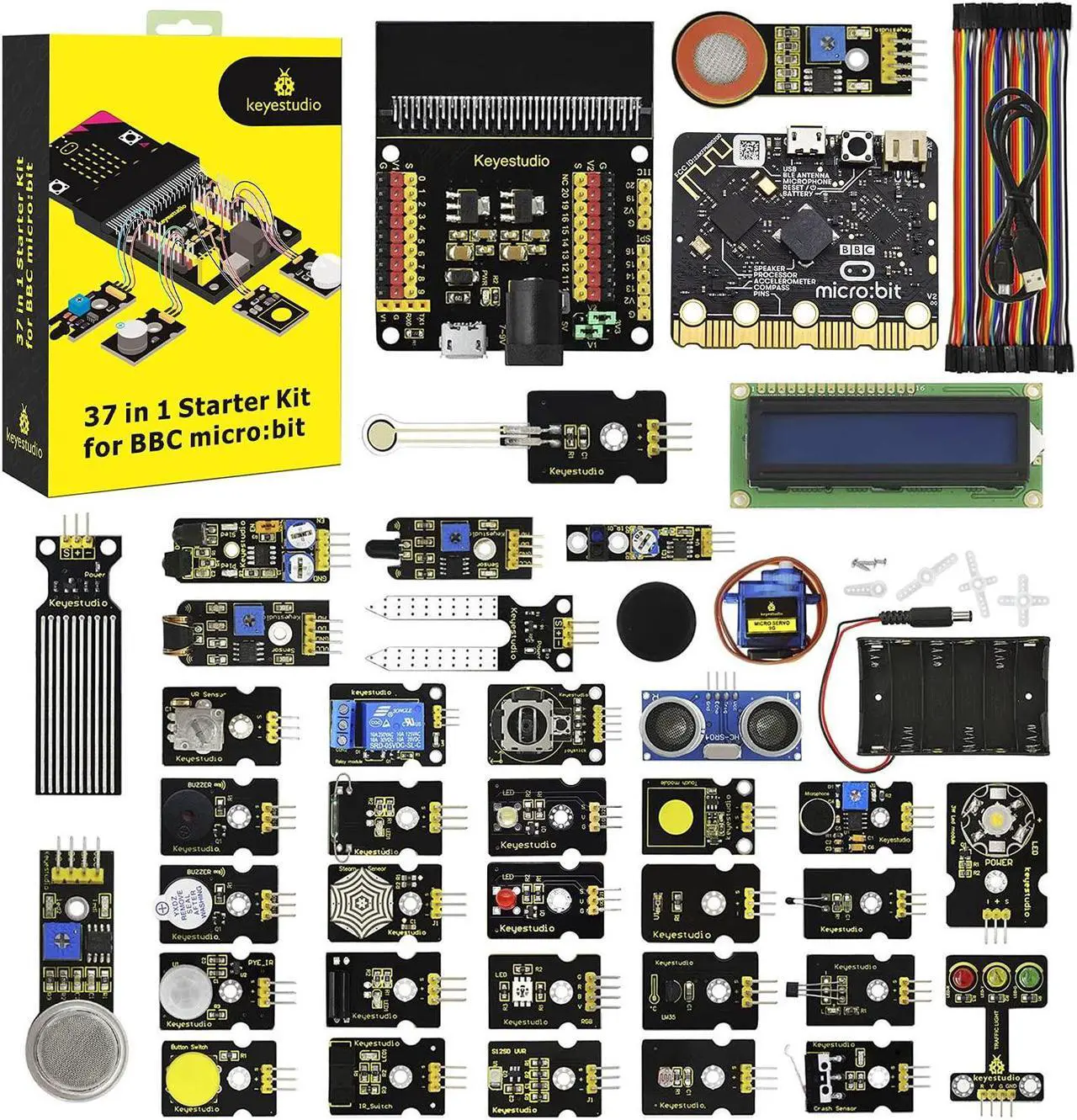 KEYESTUDIO 37 in 1 Box Starter Kit with BBC Micro bit Controller Board V2.2, Great 37 Sensors ...