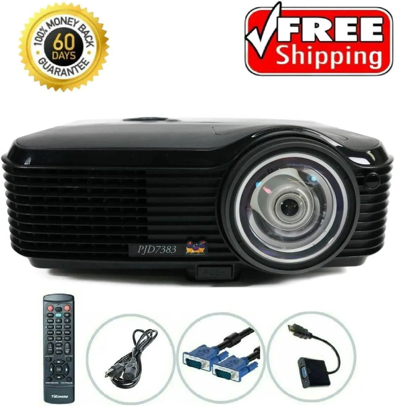 Refurbished: ViewSonic PJD7383 DLP Short-Throw Projector 3000 ANSI 3D ...