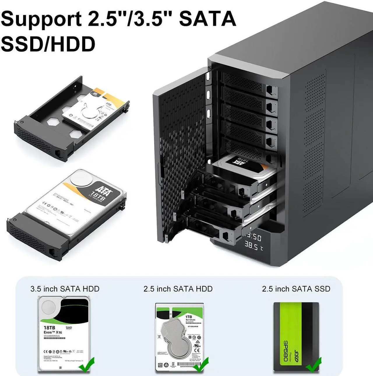 MAIWO 8 Bay SATA Hard Drive Enclosure for 2.5" 3.5" HDD SSD with Build ...