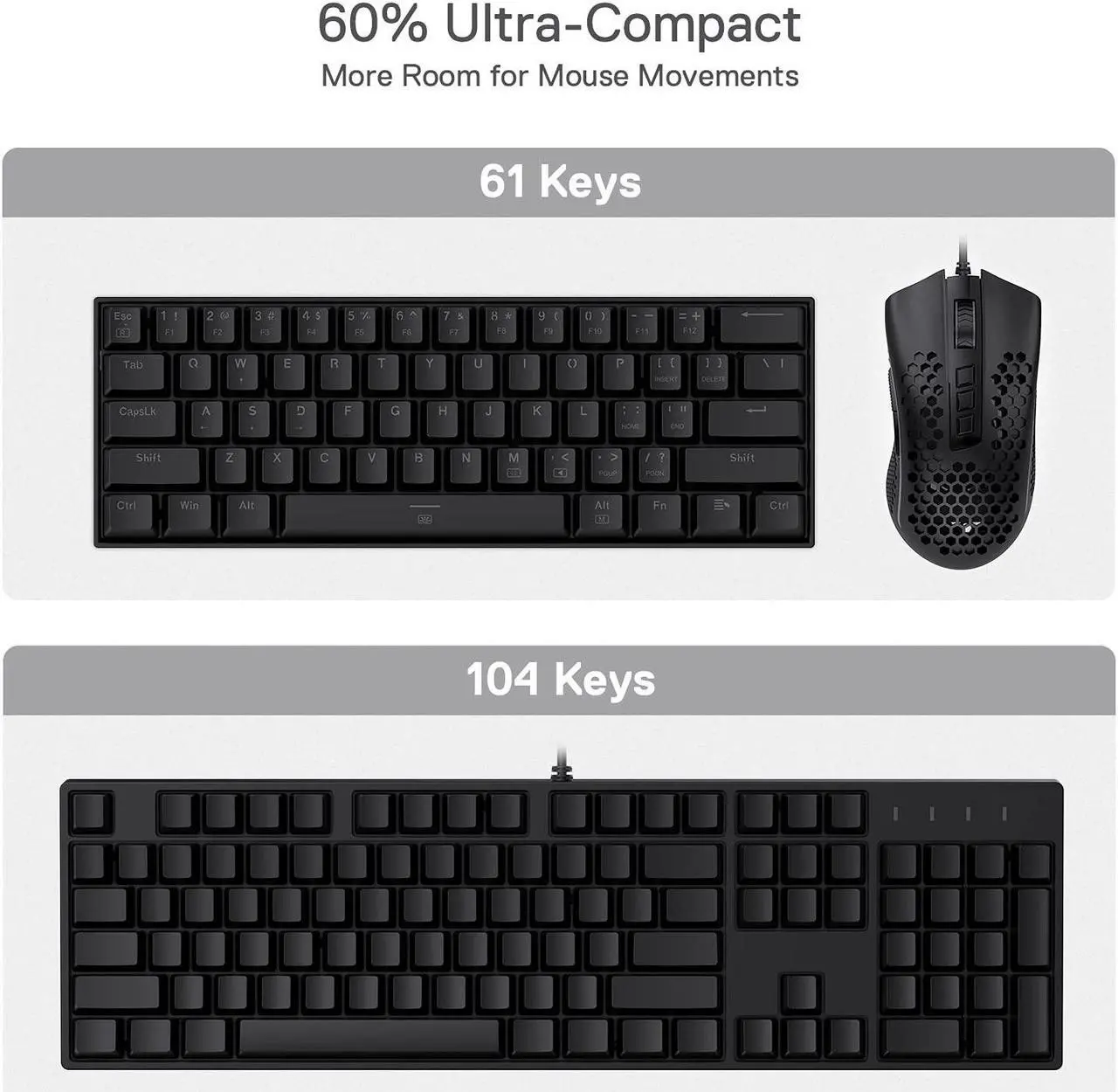 Redragon K630 Dragonborn 60% Wired RGB Gaming Keyboard, 61 Keys Compact ...
