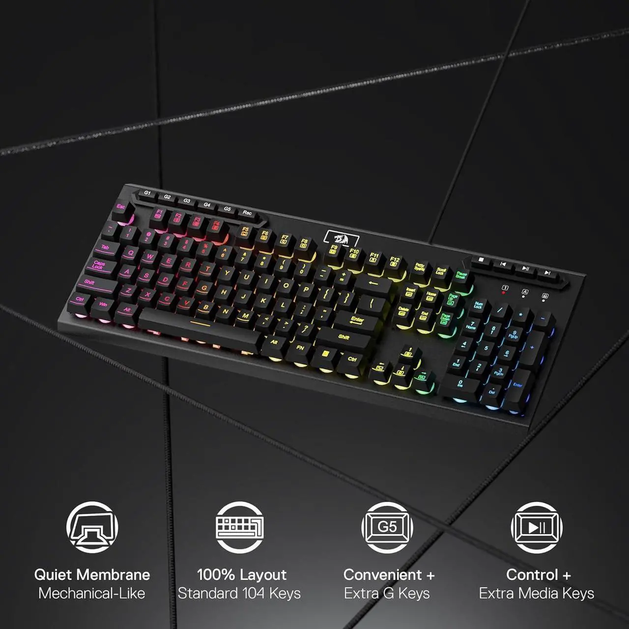 Redragon K513 RGB Membrane Gaming Keyboard, Standard 104 Keys Linear ...