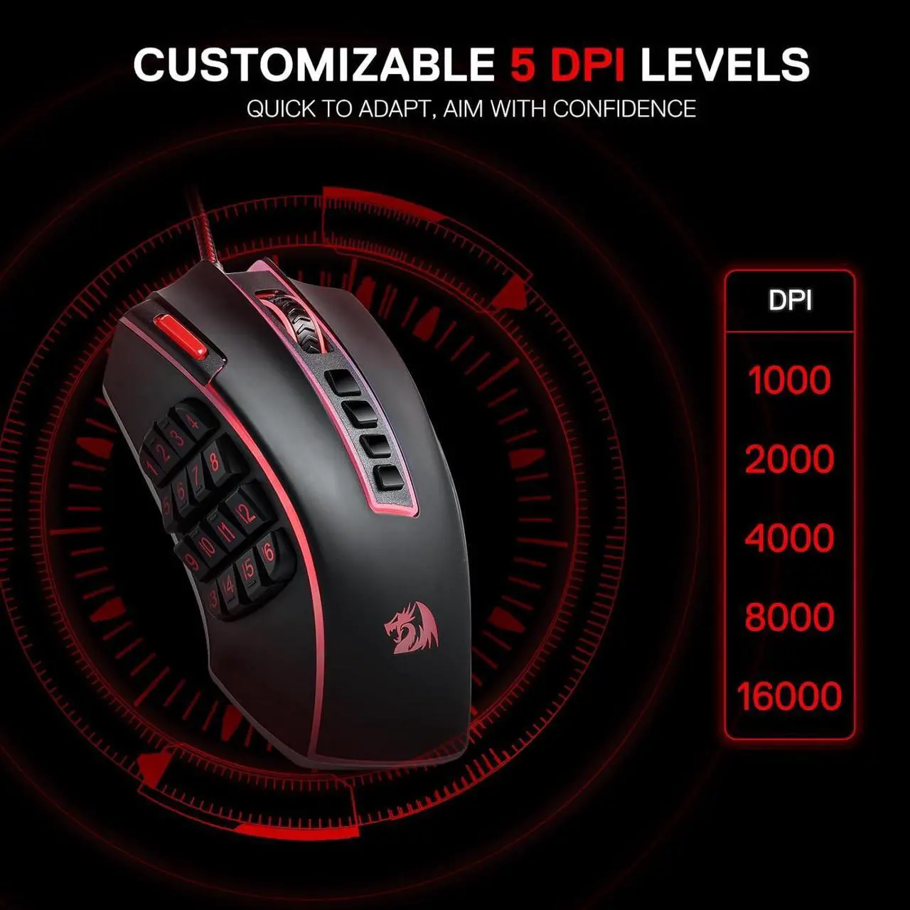 Redragon M990 MMO Gaming Mouse, 32000 DPI High Precision Wired RGB ...