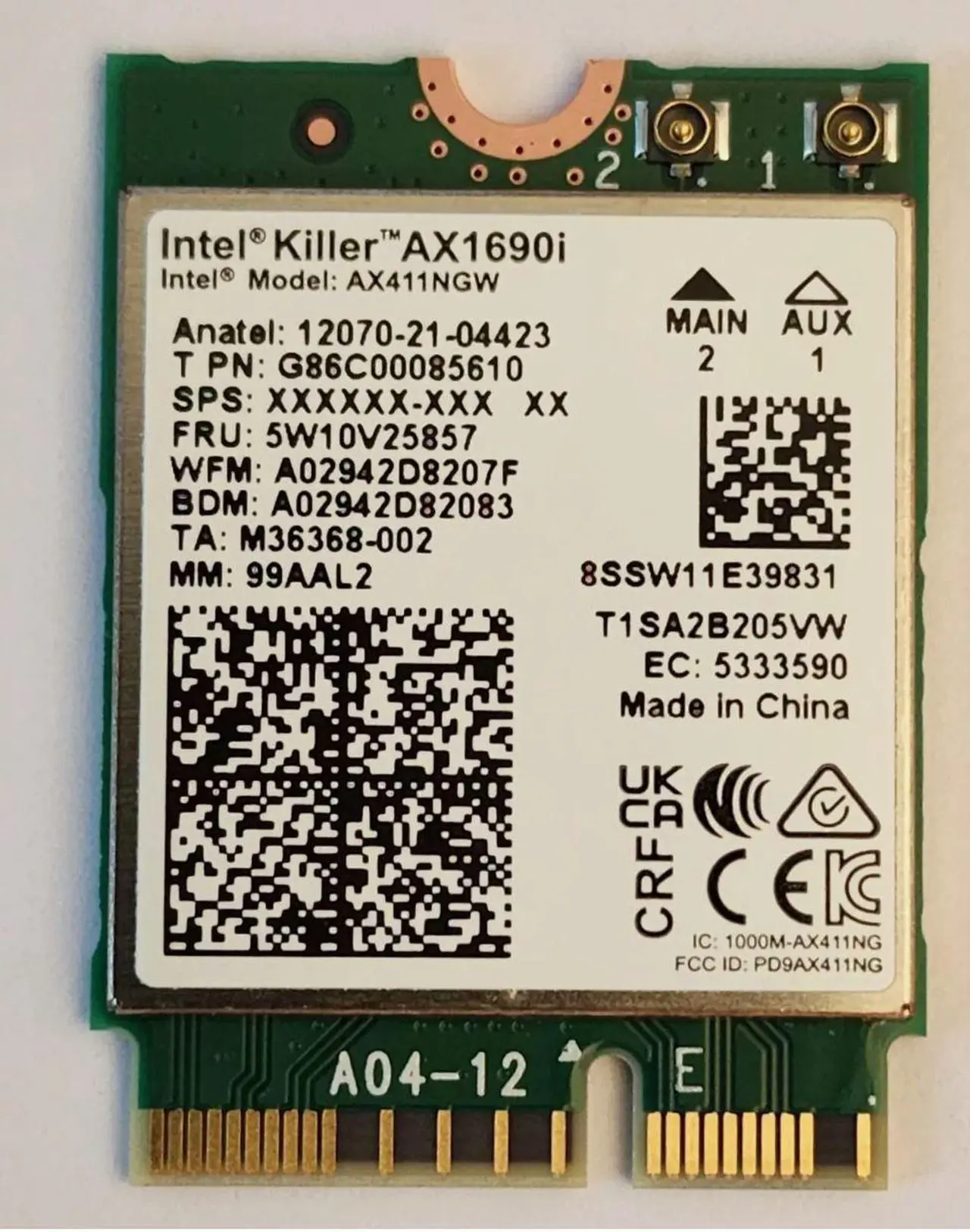 Intel AX411 Killer 1690i WiFi 6E CNVio2 Tri Band 2.4 5 & 6GHz DCT ...