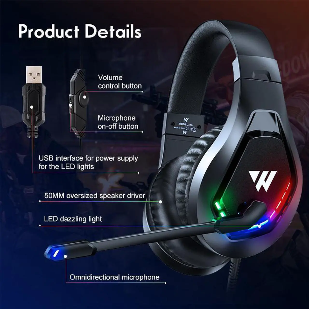 M6 Gaming Headphones Wired RGB Computer Gamer Headset For PS4 Xbox One ...