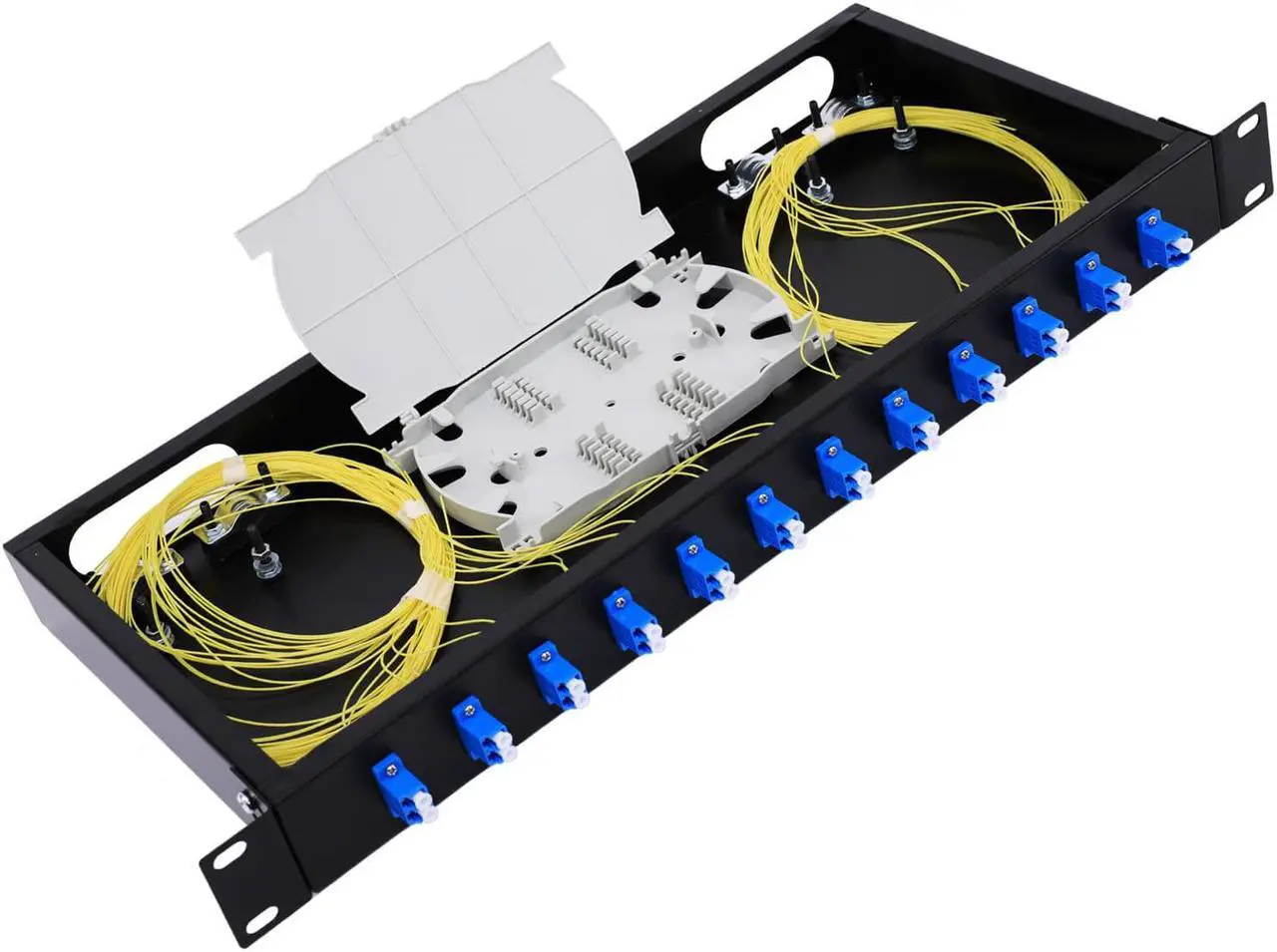 12 Duplex 24 Port LC-OS1 Rack Mount Enclosure Box + Splice Trays Fiber ...