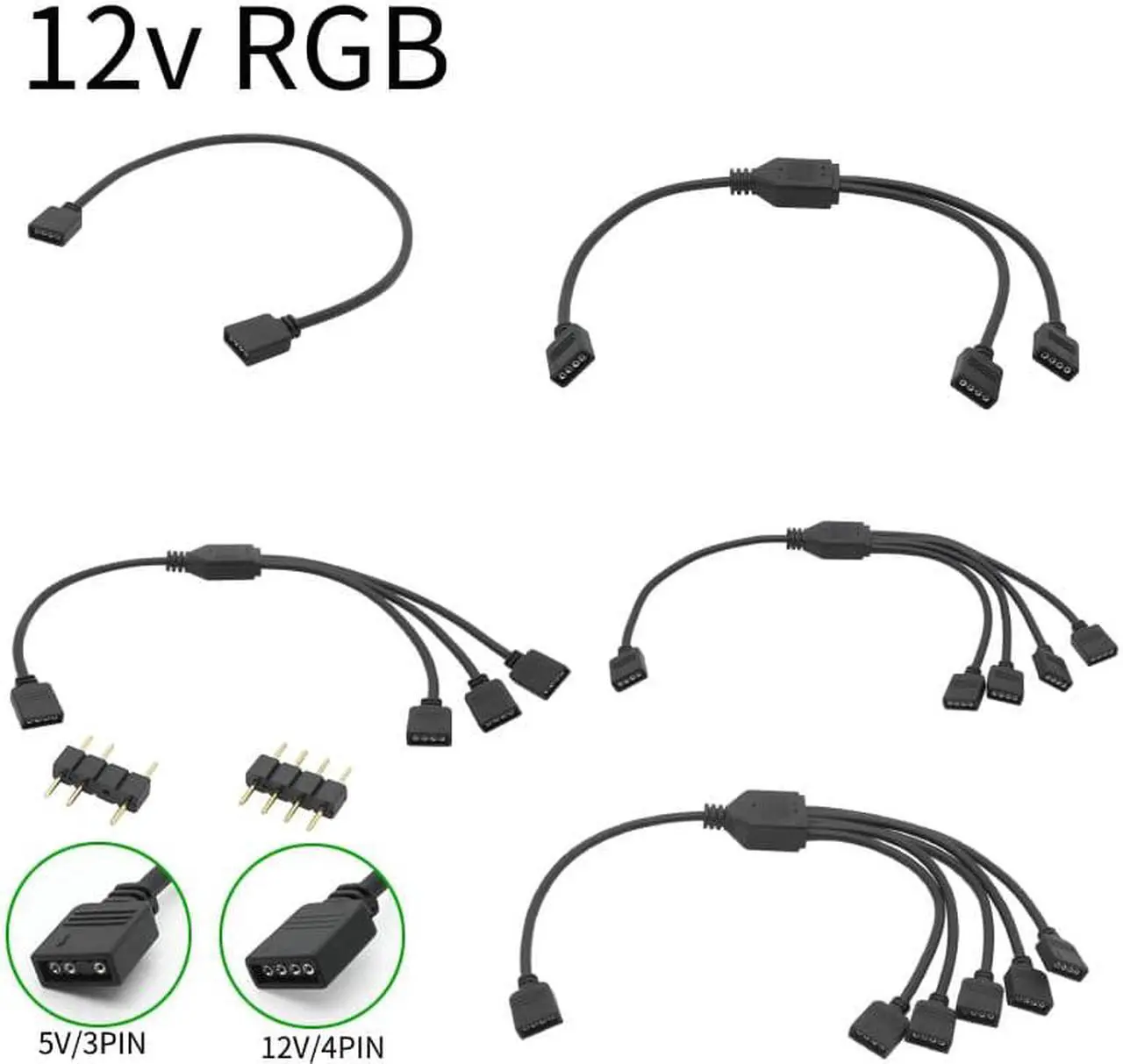 ARGB 5V 3Pin Extension Cable Adapter 30cm 1 to 1 2 3 4 5 12v 4pin RGB ...