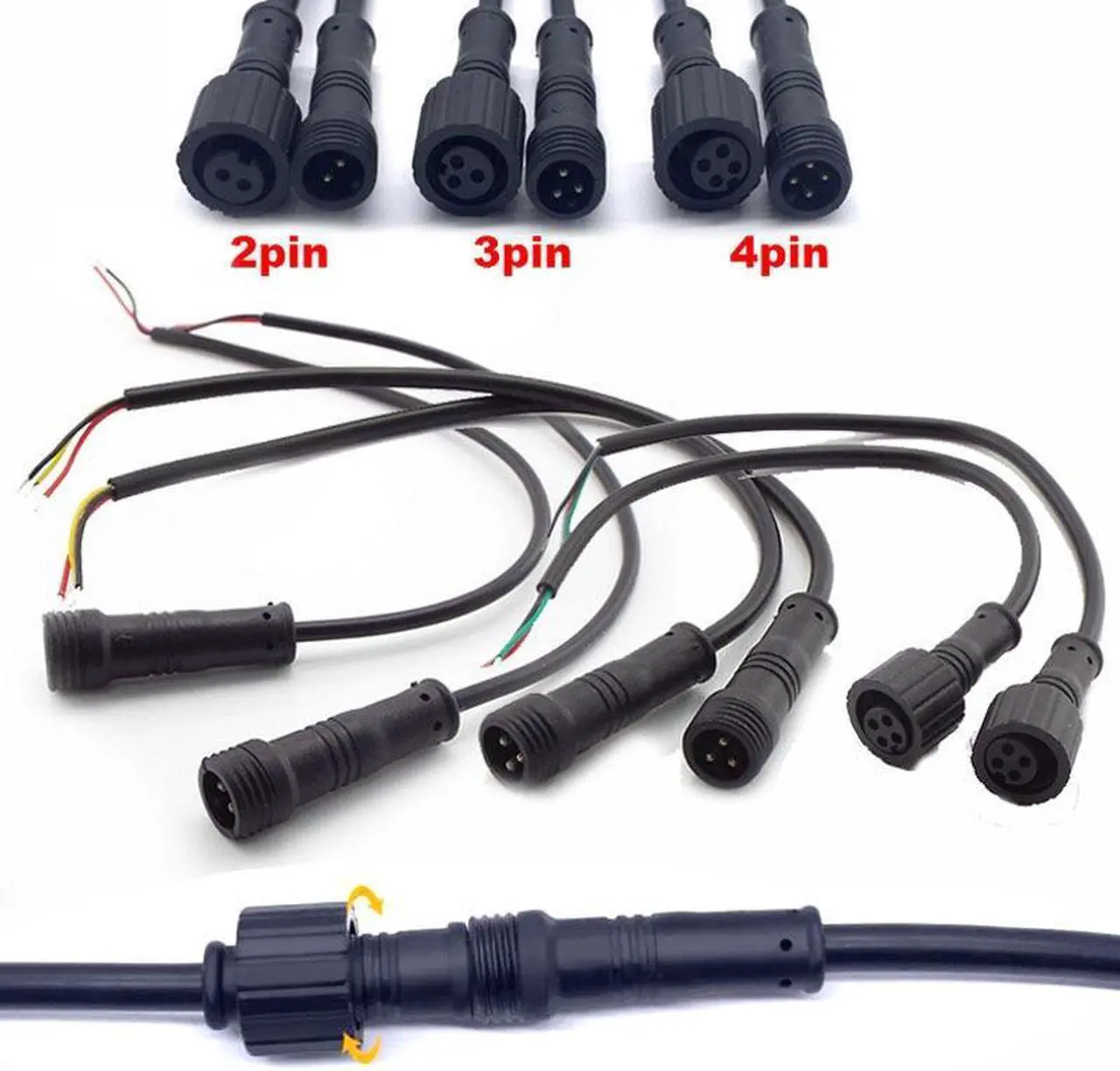 5pcs/Lot Waterproof Power Cable Male Female 2Pin 3Pin 4Pin Jack Plug ...