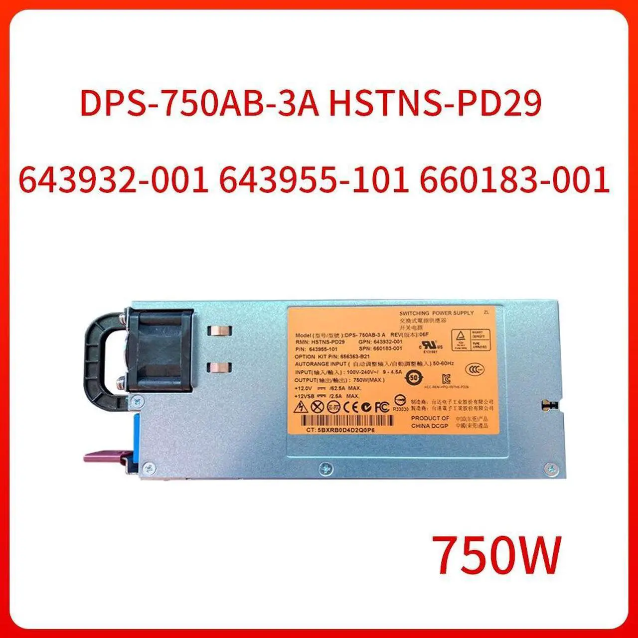 for DL380G8 Server 750W Switching Power Supply Module 12V DPS-750AB-3A HSTNS-PD29 643932-001 ...