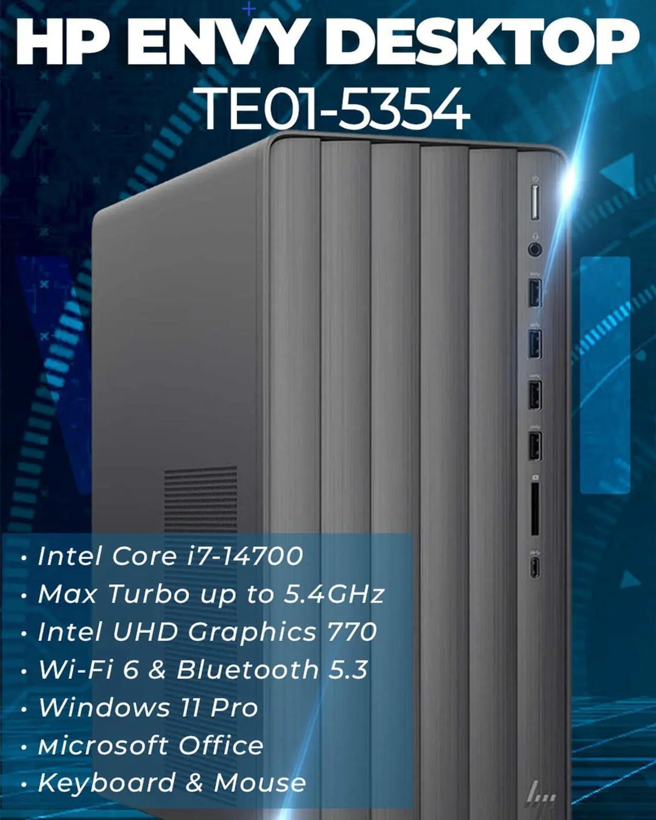 HP Envy Desktop PC Tower, Intel 20-Core i7-14700(Up to 5.4GHz), Office ...