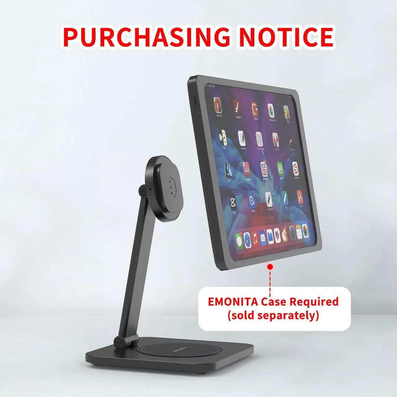 EMONITA Magnetic iPad Stand with 18W Fast Charger. Foldable L Shape, Strong Magnets, 360 ...