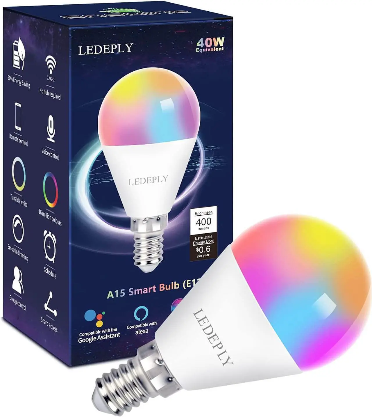 5W=40W, LED Smart Bulb, A15 Globe Shape, Compatible with Alexa, Google ...