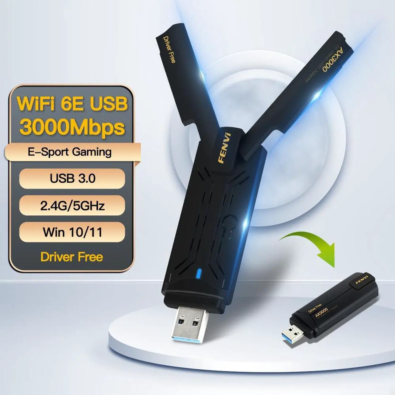Weastlinks WiFi6E USB3.0 WiFi Adapter AX3000 Tri-Band 2.4G/5G/6GHz ...