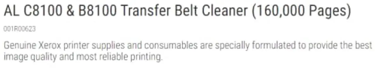 Xerox AL C8100 & B8100 Transfer Belt Cleaner 160000 Pages 001R00623 ...