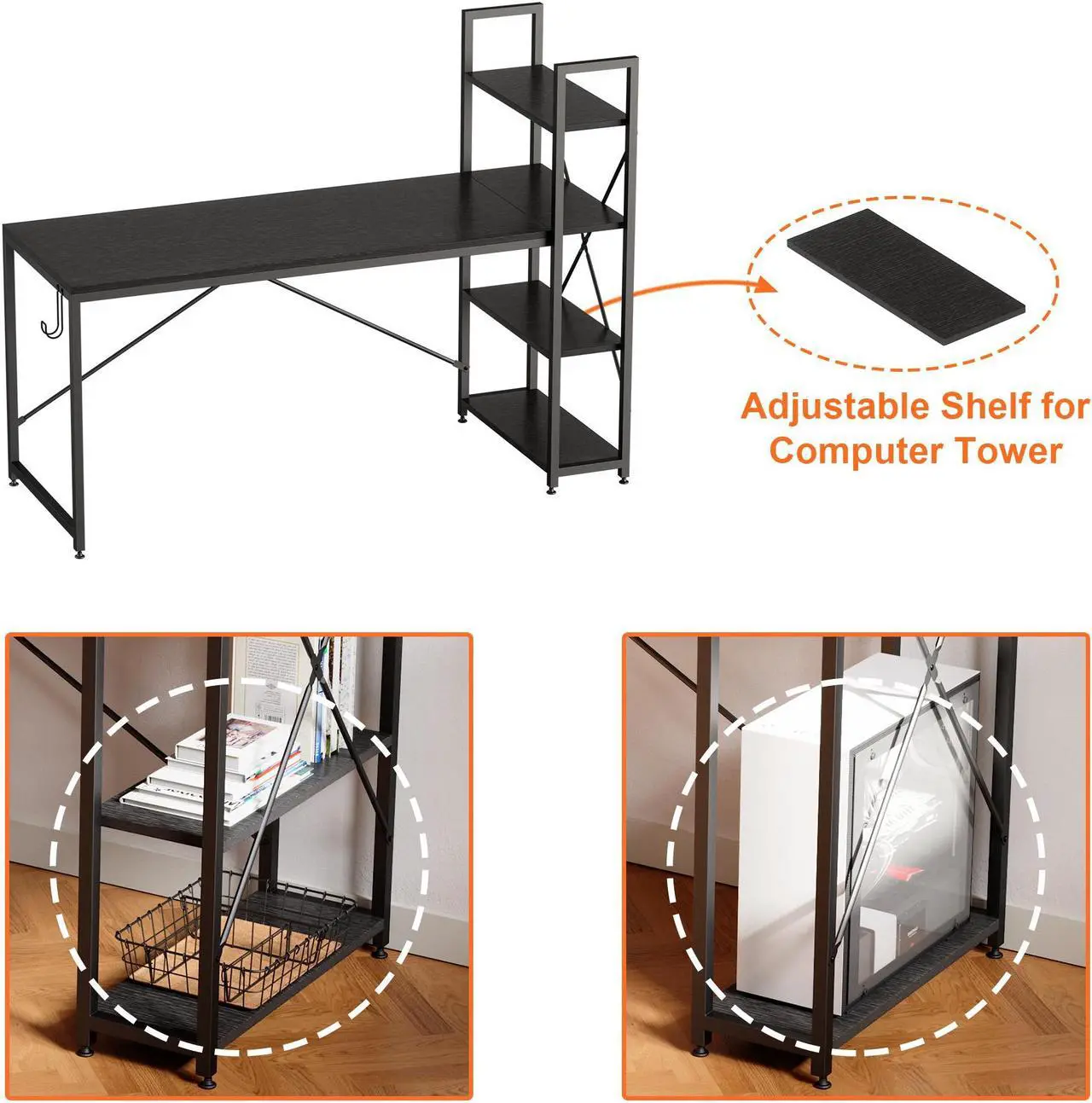 Bestier 63 Inch Computer Desk with Storage Shelves, Modern Bookshelf ...