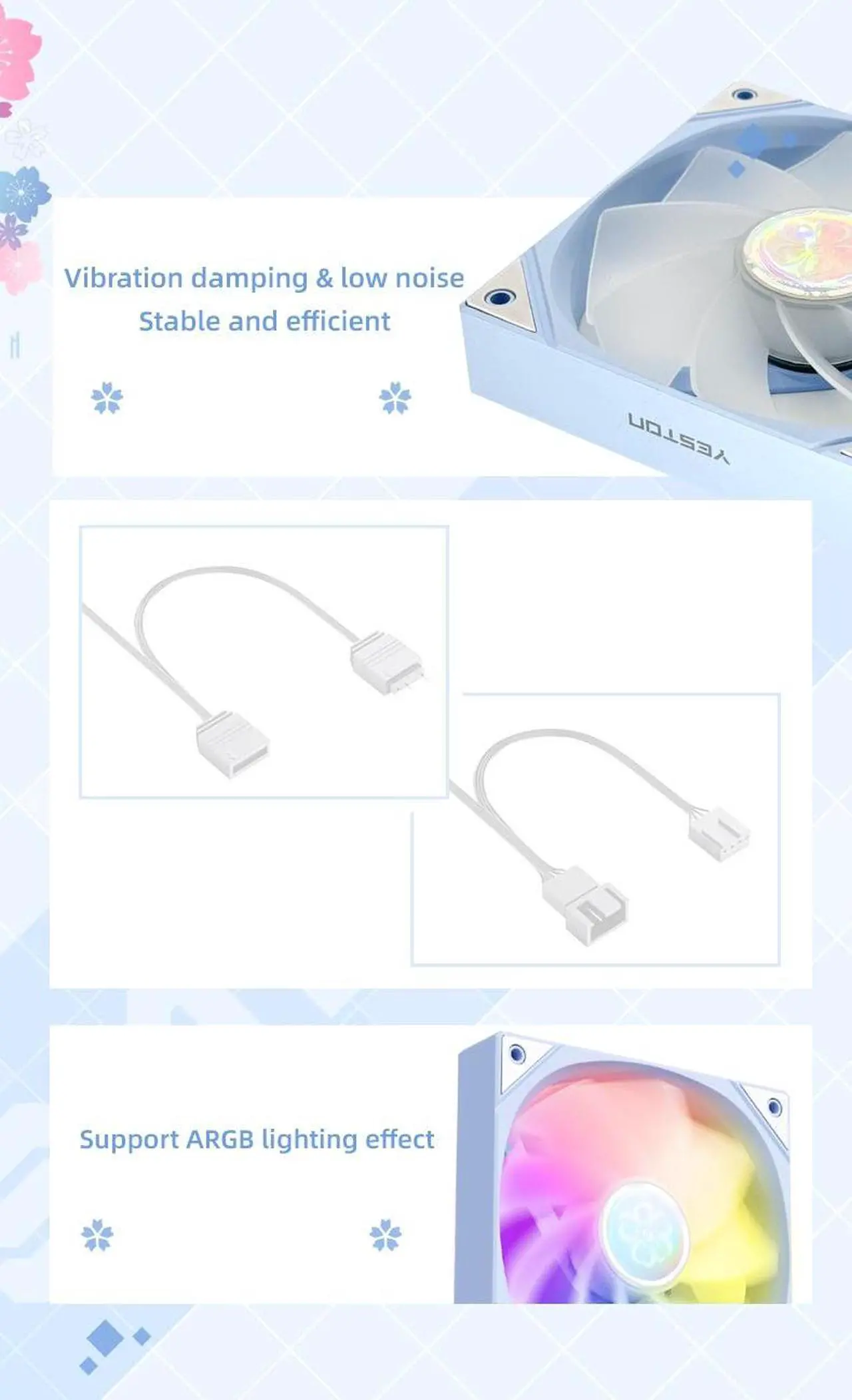 Yeston New Sakura ARGB LED 120mm Case Fan,Quiet Edition High Airflow ...