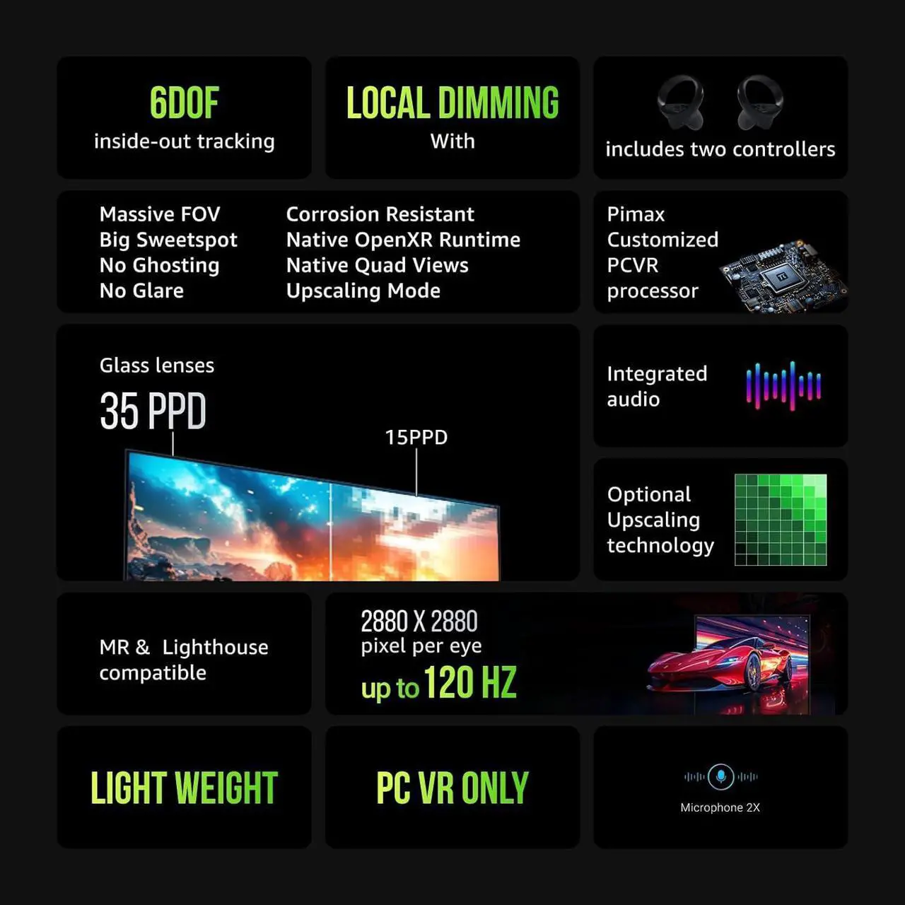 PIMAX Crystal Light Prime PC VR Headset with Controllers - 8K QLED with Local-Dimming, Up To ...