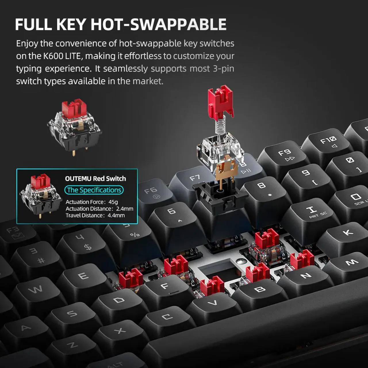 Machenike K600 96% Mechanical Gaming Wired Keyboard, Full Size 100 Keys ...