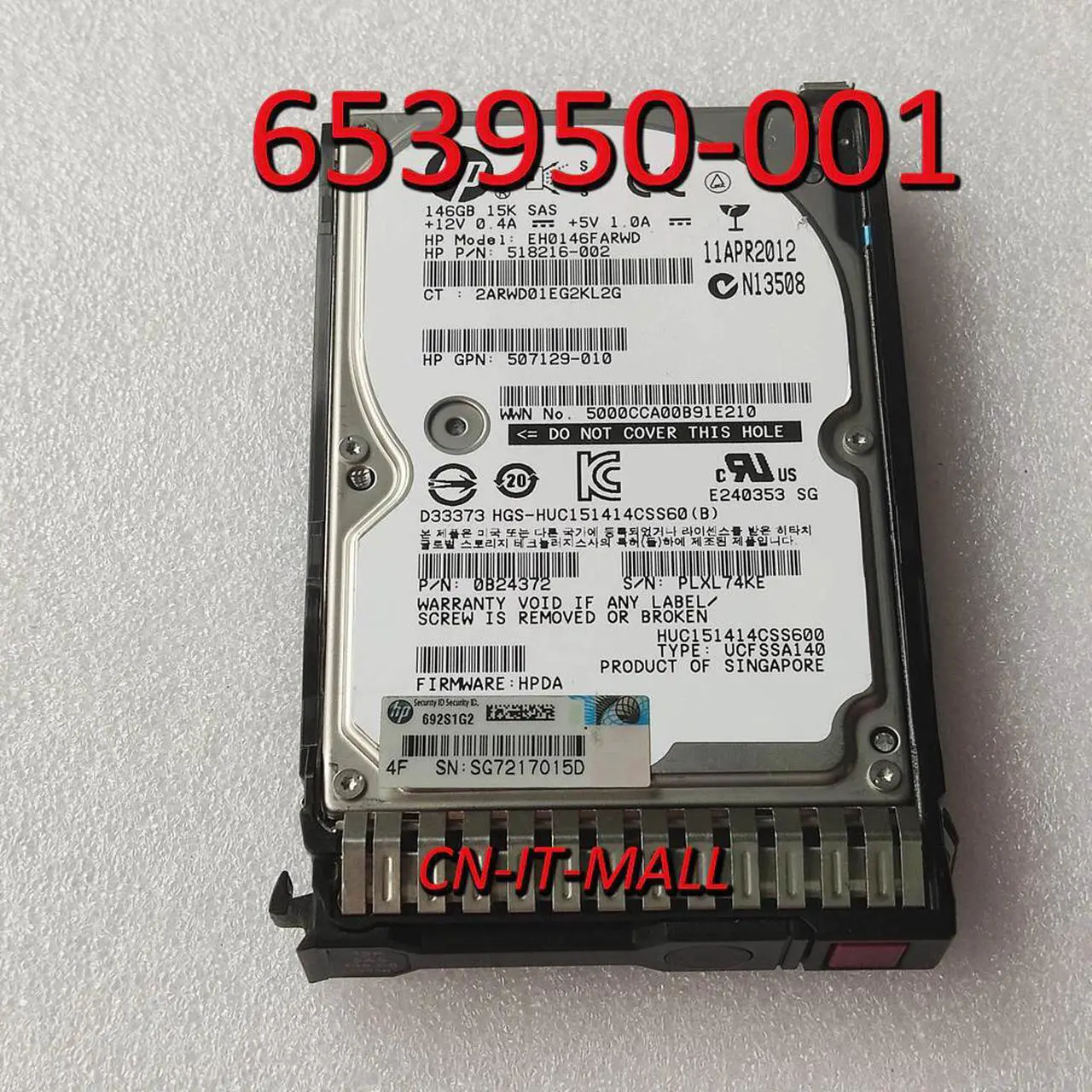2.5 653950-001 518216-002 507129-010 EH0146FARWD 146G 15K SAS HDD 146G ...