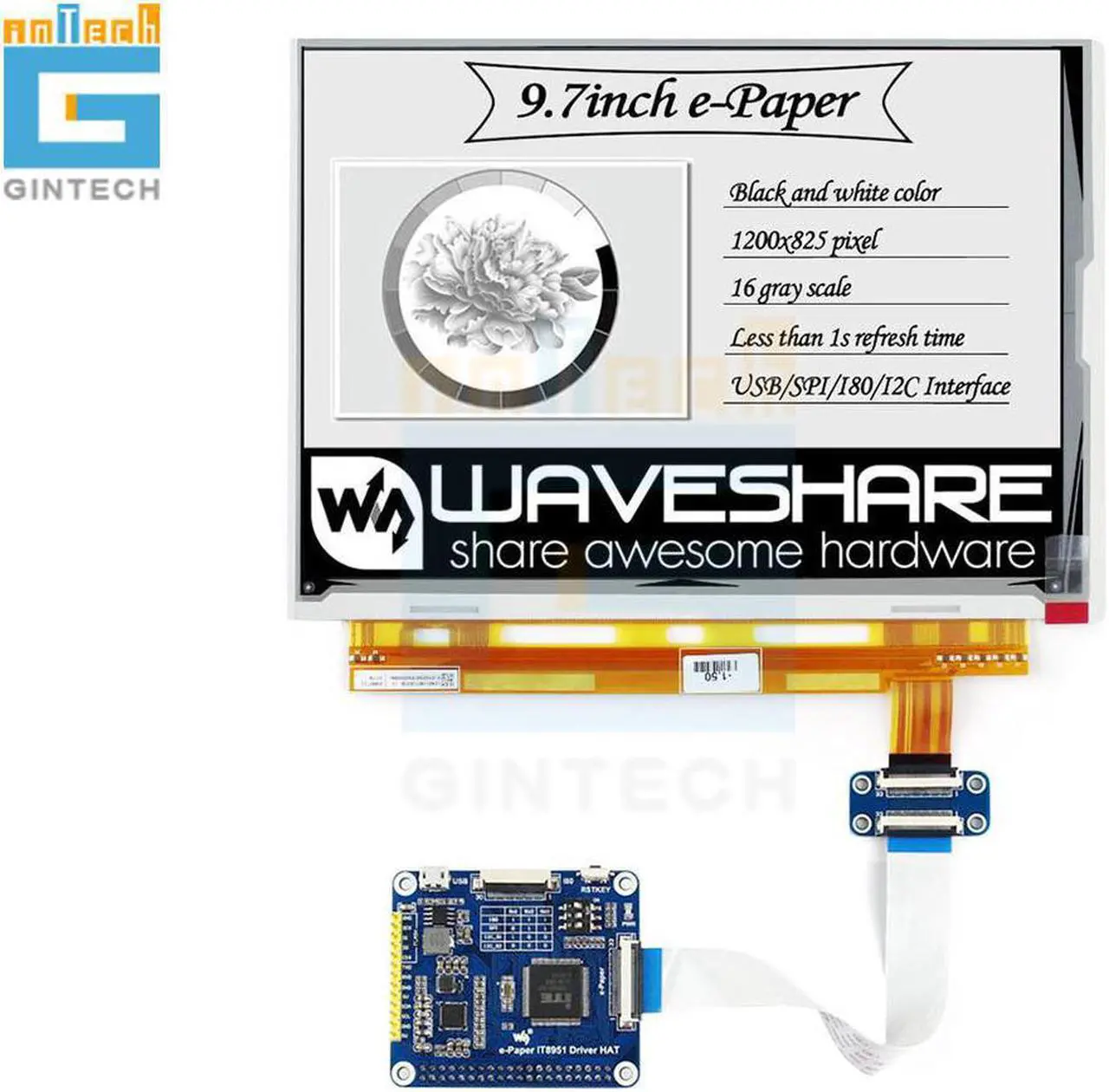 1200x825, 9.7inch E-Ink display HAT for Raspberry Pi, IT8951 controller ...