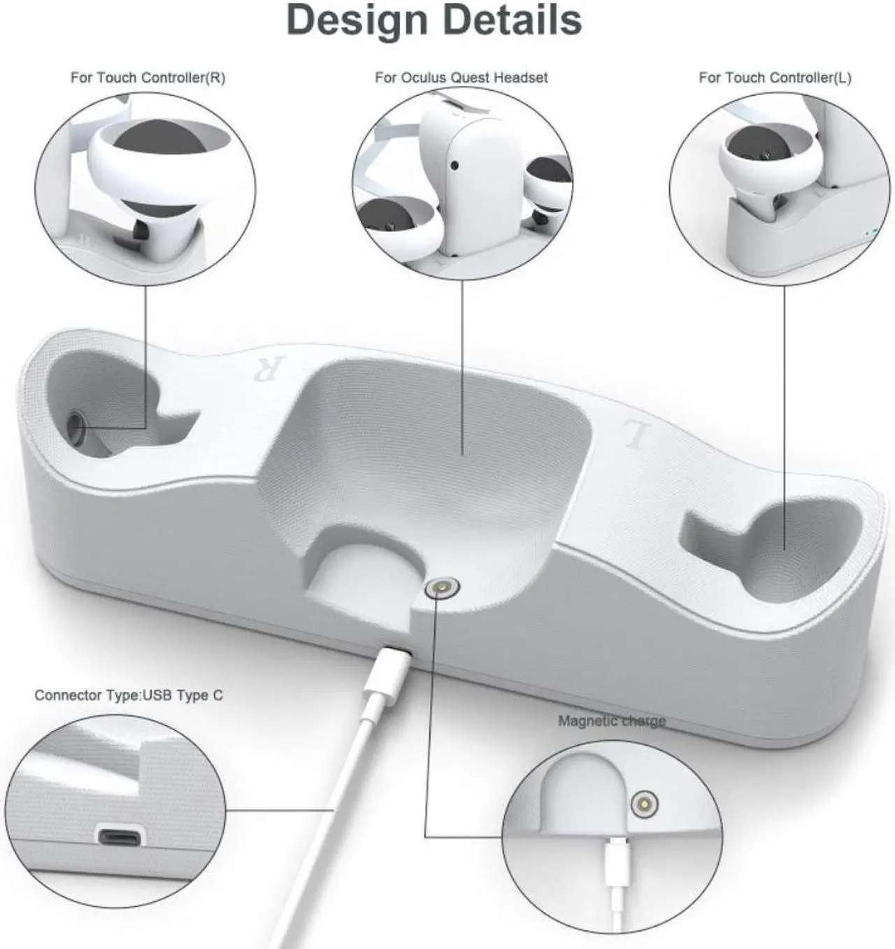 VR Headset Charging Dock Station Magnetic Charger Holder with Type-C ...