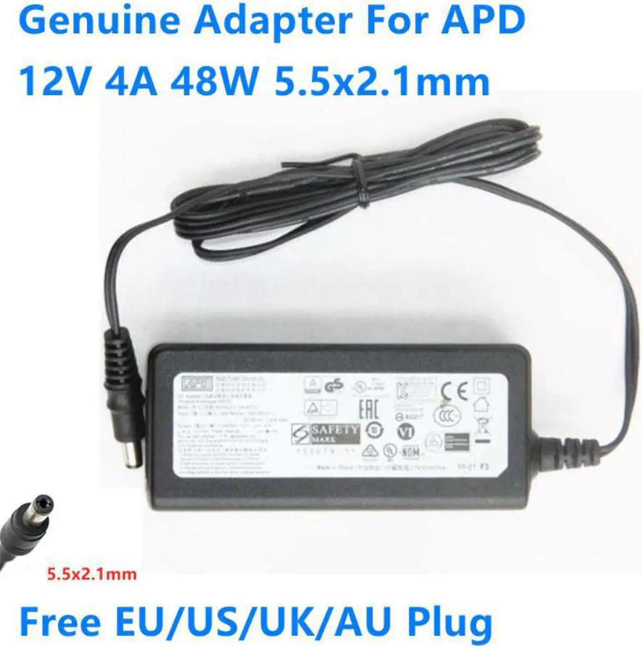 AC Adapter For APD 12V 4A 48W 5.5x2.1mm DA-48T12 DA-48Q12 LED Monitor ...