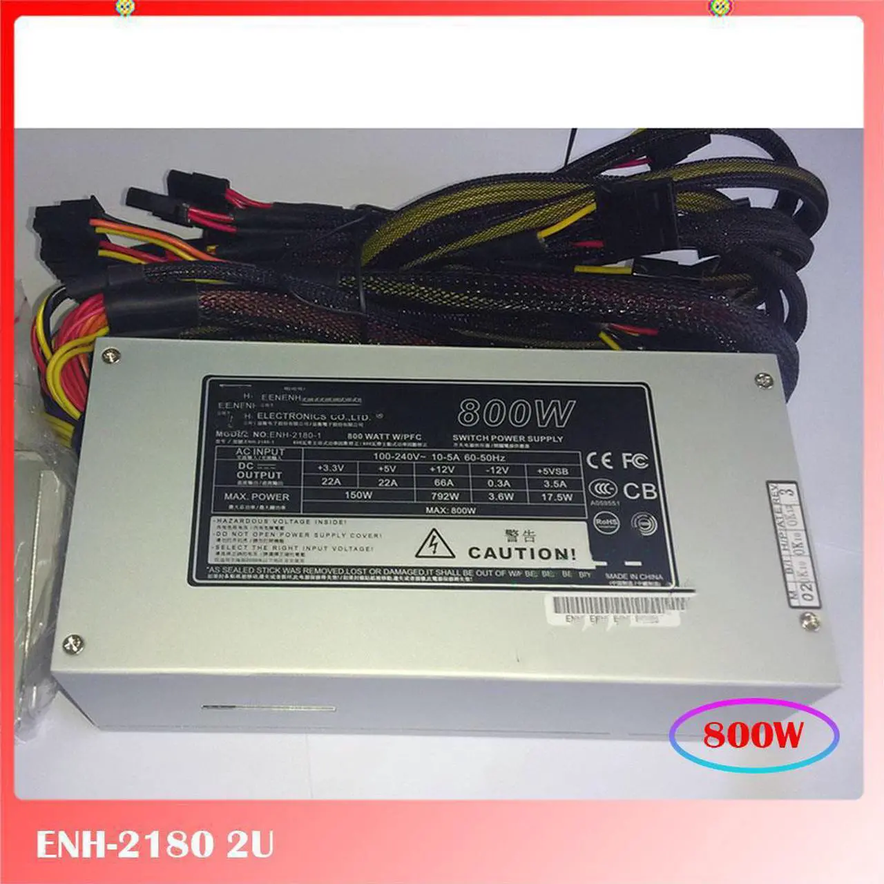For Server Power Supply for Enhance ENH 2180 ENH-2180 2U 800W 100% Test ...