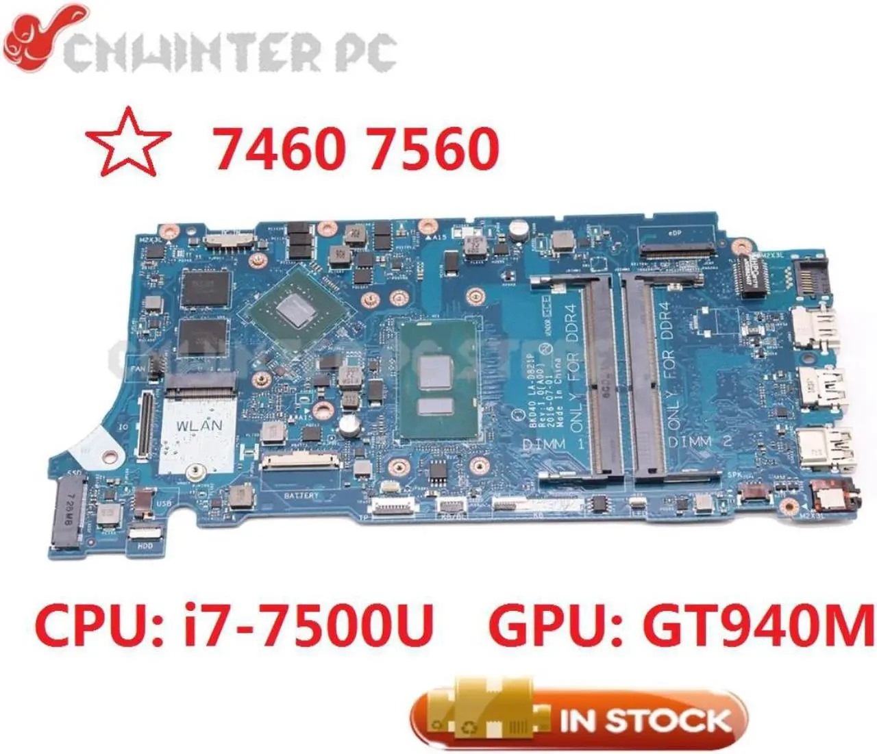 CN-09WC1G 09WC1G 9WC1G BKD40 LA-D821P For Dell inspiron 7460 7560 Laptop Motherboard SR2ZV I7 ...