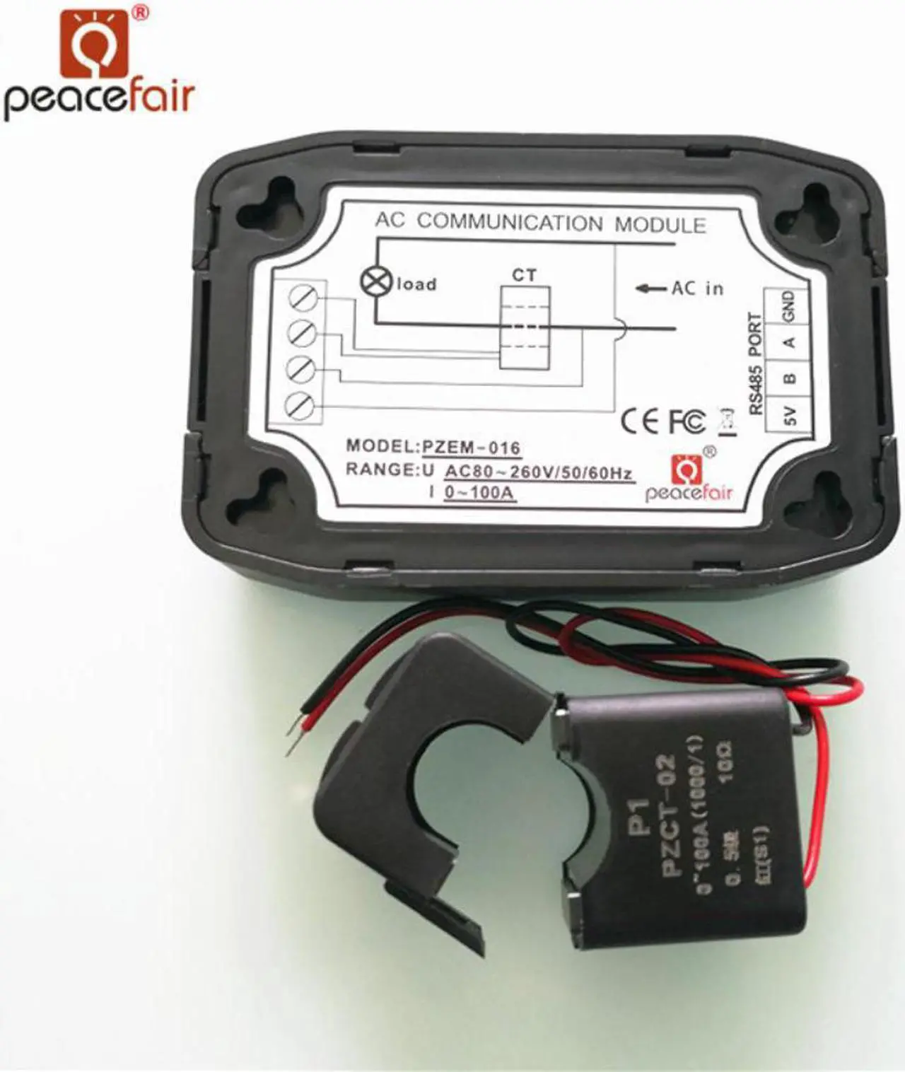 Peacefair est AC Volt Amp Power Factory Meter 220V 100A RS485 Modbus ...