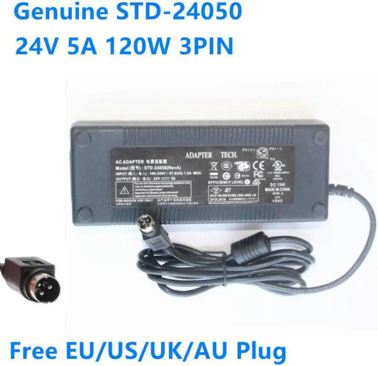 24V 5A 120W 3PIN STD-24050 AC Adapter For TECH Power Supply Charger ...