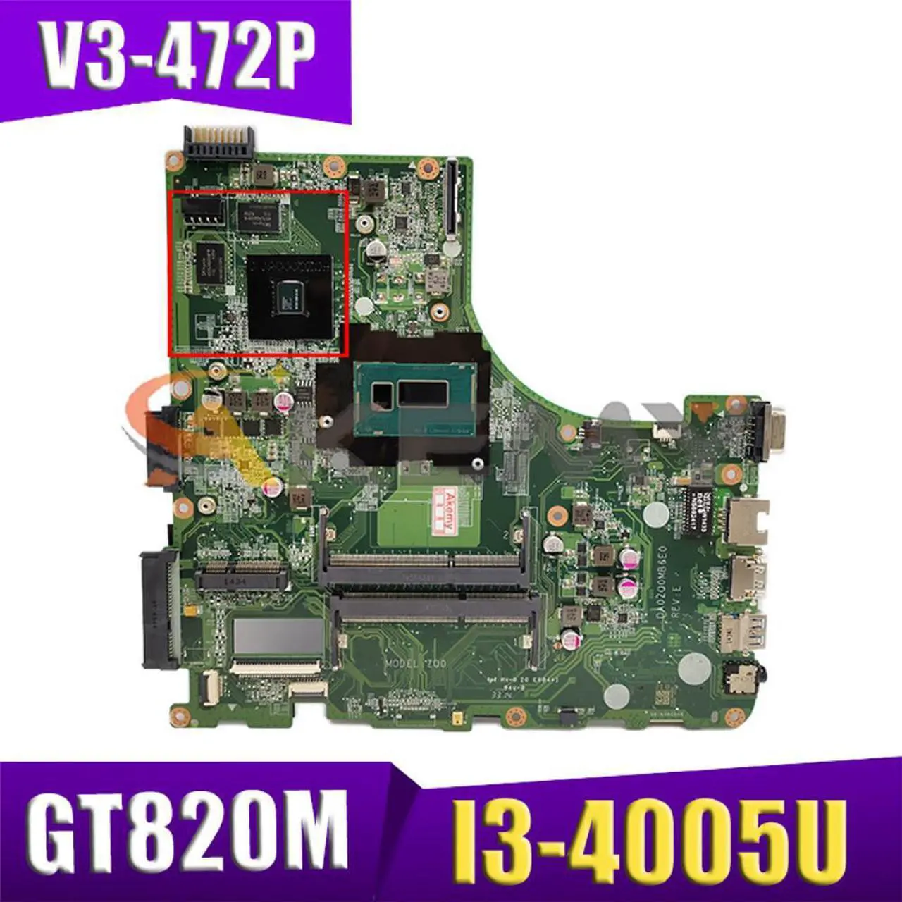 AKEMY Laptop Motherboard For Acer aspire V3-472 V3-472P DA0ZQ0MB6E0 NBV9T11006 I3-4005U CPU ...