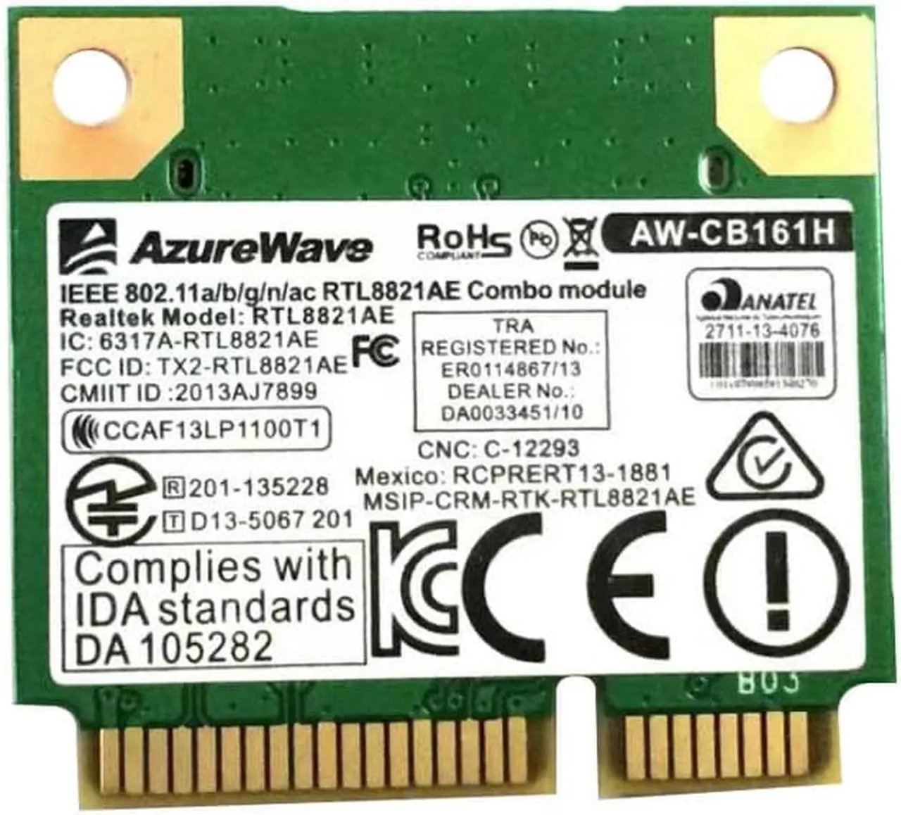 WIFI CARD Realtek RTL8821 AW-CB161H Wifi Wlan Card Bluetooth 4.0 Combo ...