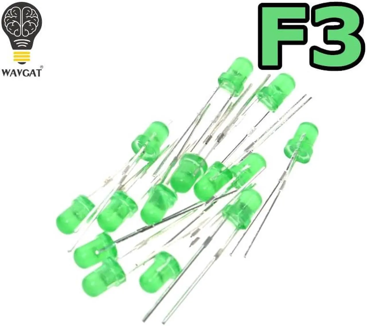 WAVGAT Green F3 3mm LED Green light emitting diode light-emitting Green turn Green 570-575NM ...
