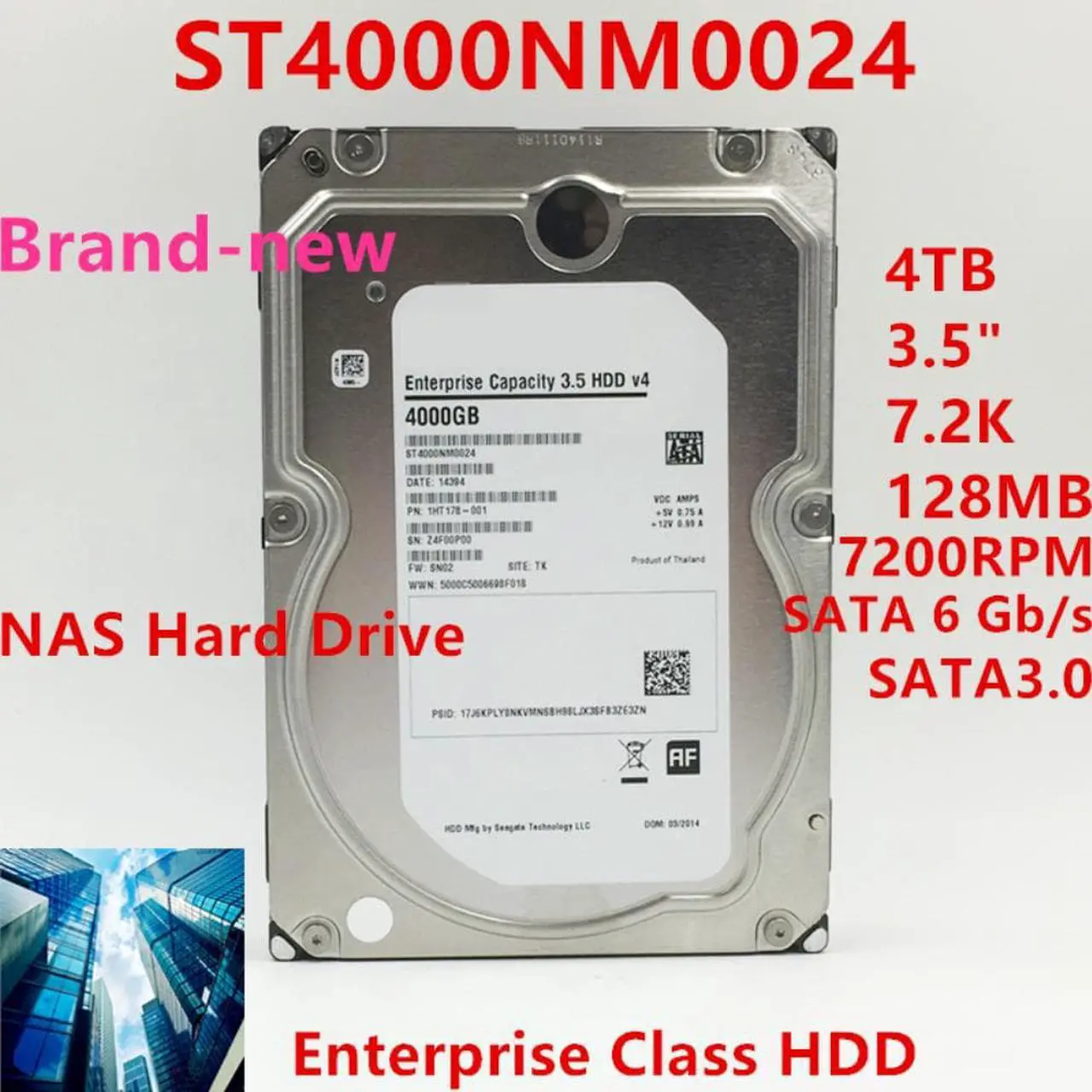HDD For Seagate 4TB 3.5" 7.2K SATA 6 Gb/s 128MB 7200RPM For Internal ...