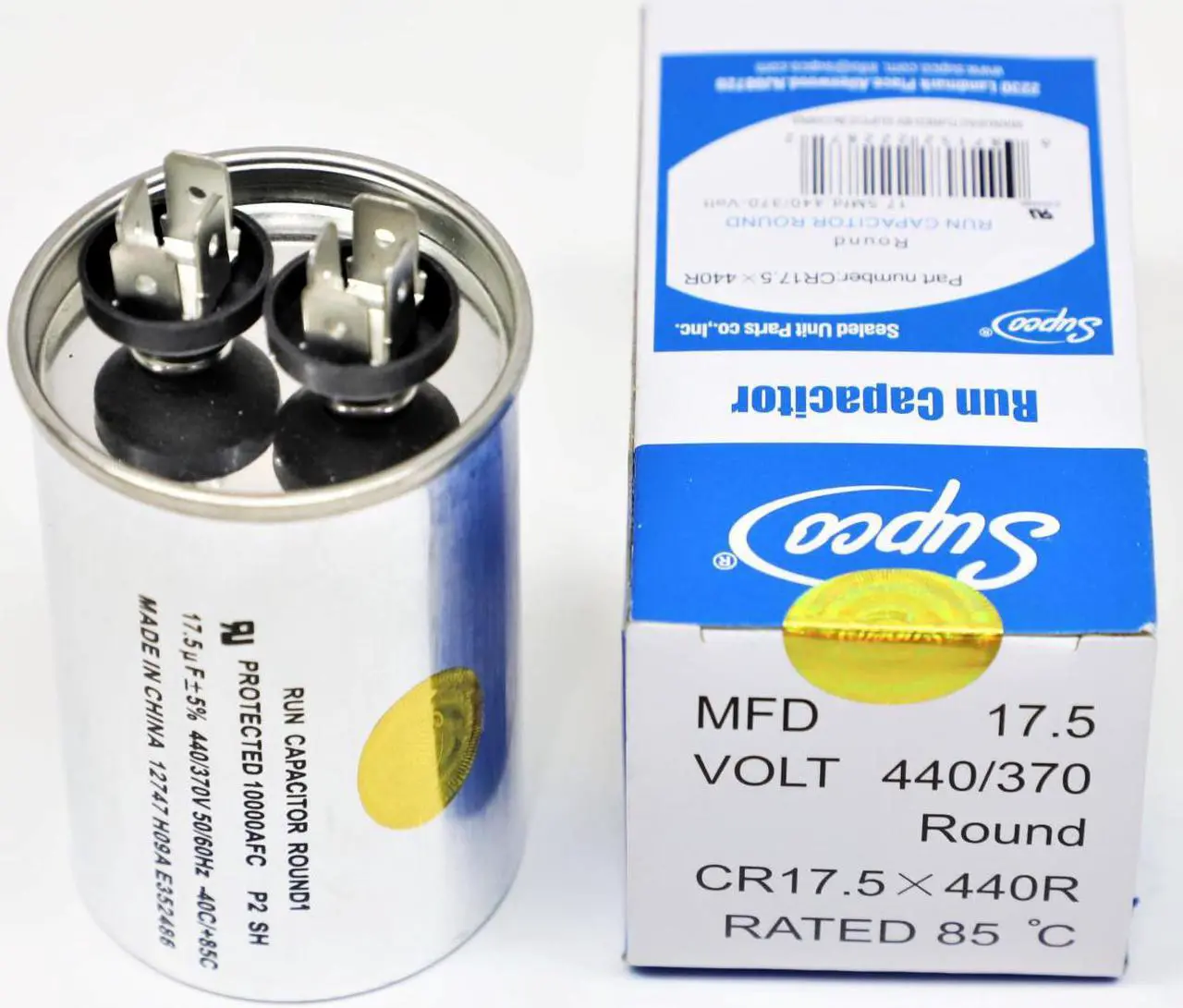 Supco CR17.5X440R HVAC Motor Round Run Capacitor 17.5 MFD 440 Volts ...