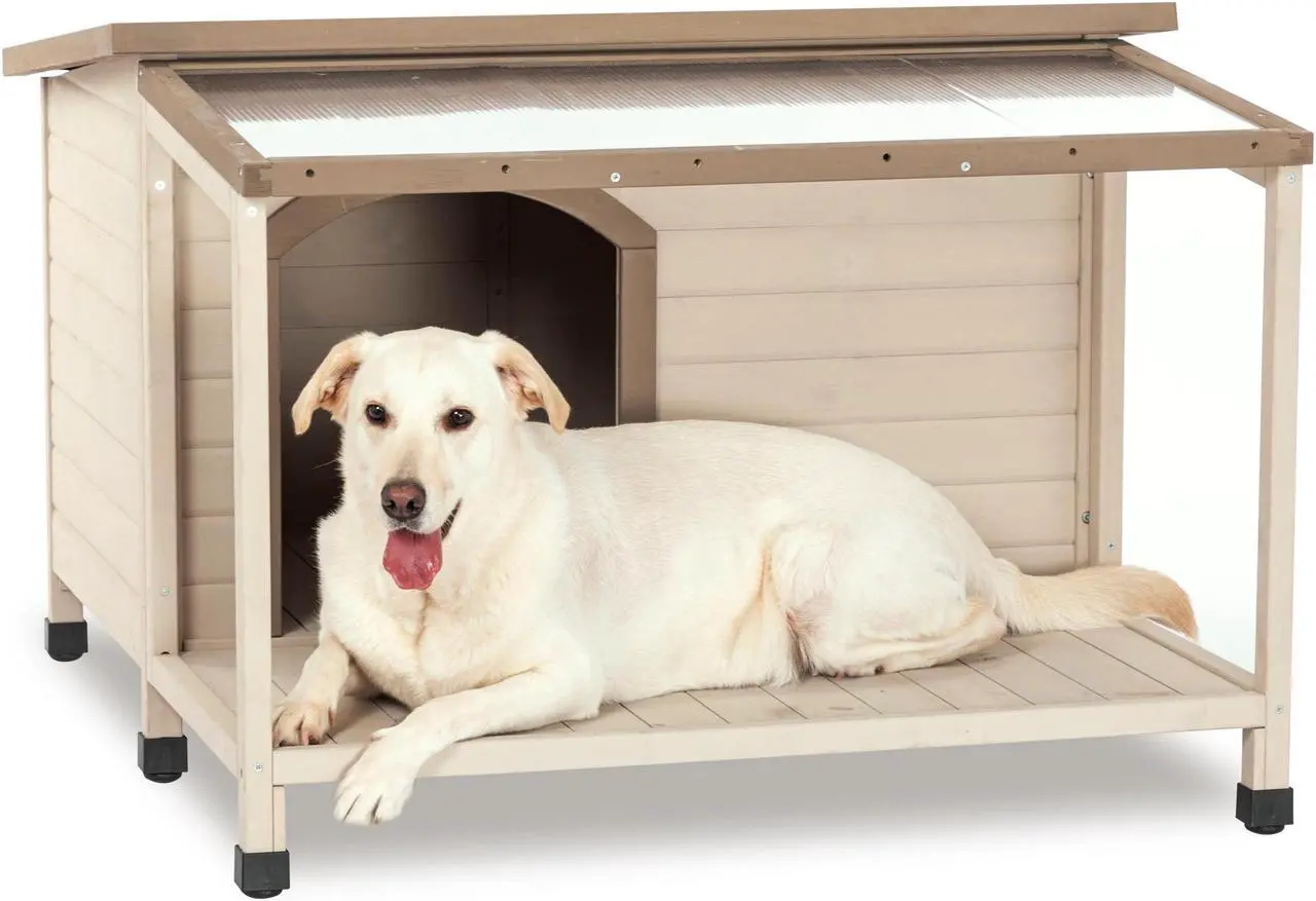 Outdoor fir wood dog house with an open roof ideal for small to medium ...