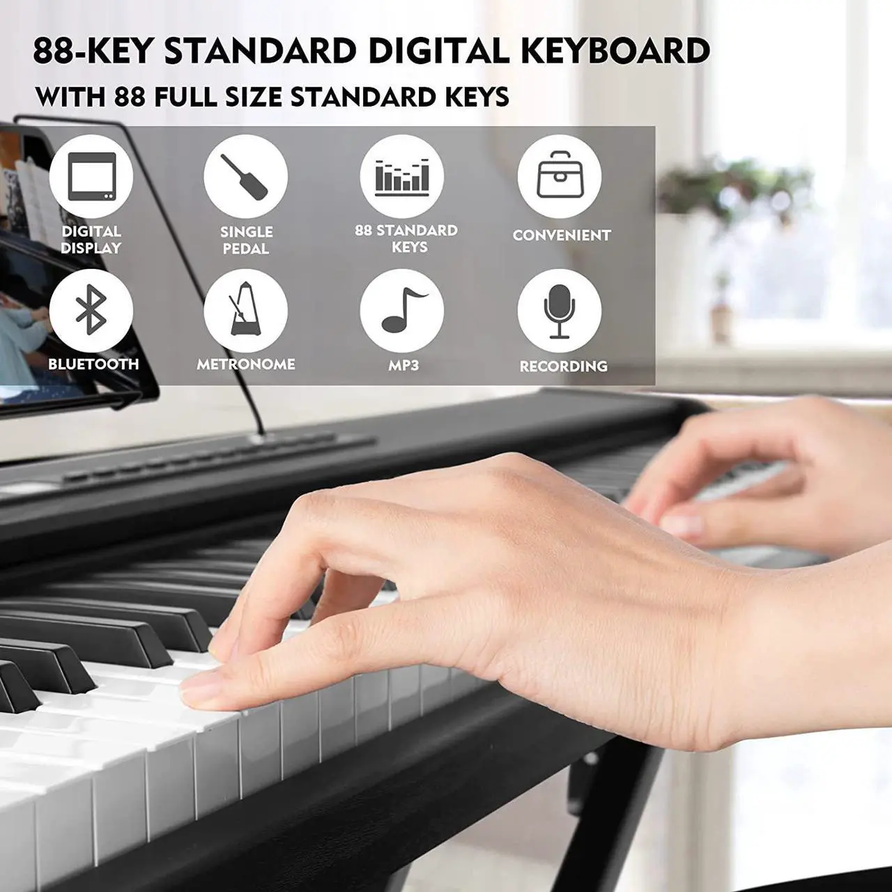 Mustar 88-Key Electronic Digital Piano, Semi Weighted Keys, MDF, Double ...