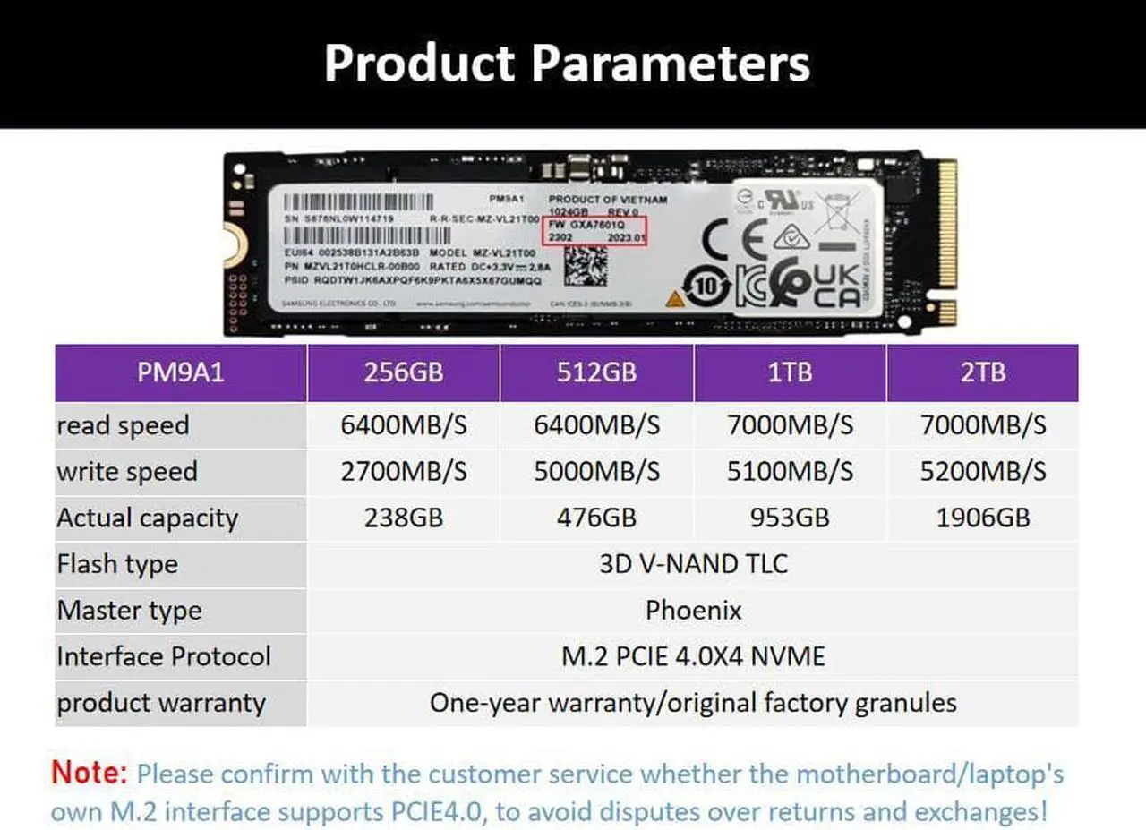 NEW Samsung PM9A1 1TB PCIe Gen 4 NVME SSD 7000MBs 2023 MODEL Solid State Drive - Newegg.com