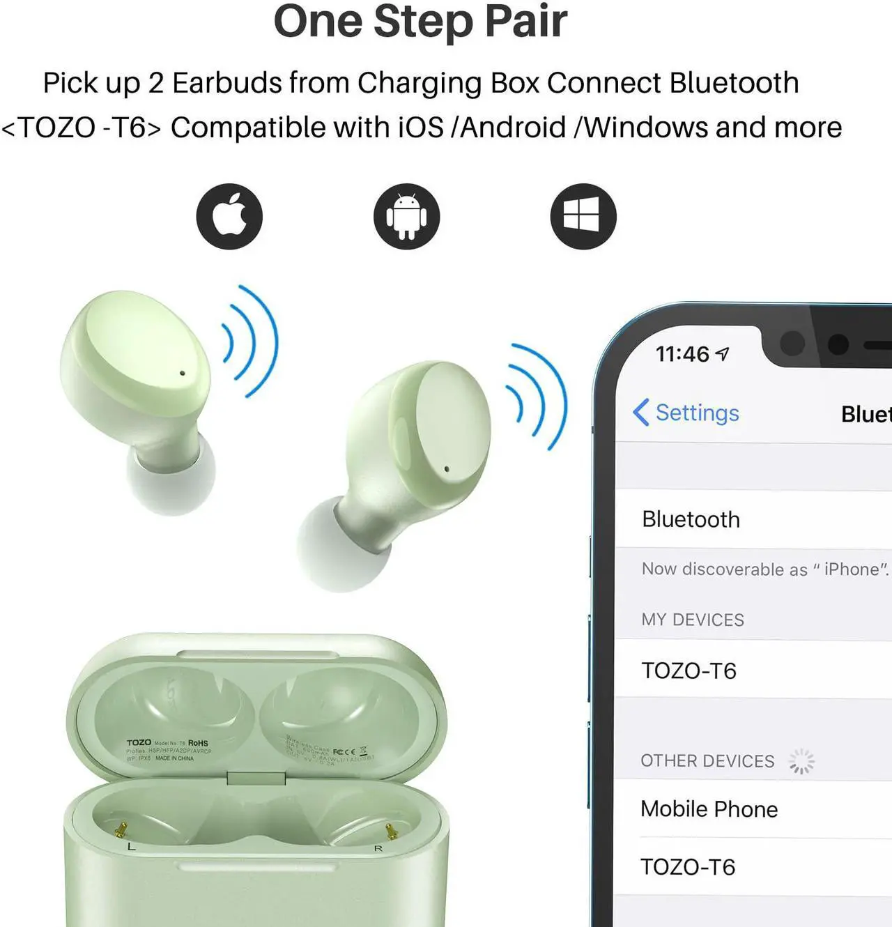 TOZO T6 True Wireless Earbuds Bluetooth 5.3 In Ear Headphones Touch ...