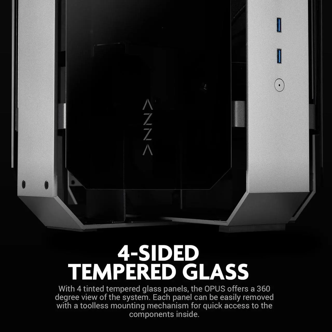 AZZA Opus 809 / Gaming / CNC ATX Case / 4-Side Tempered Glass / Silver ...