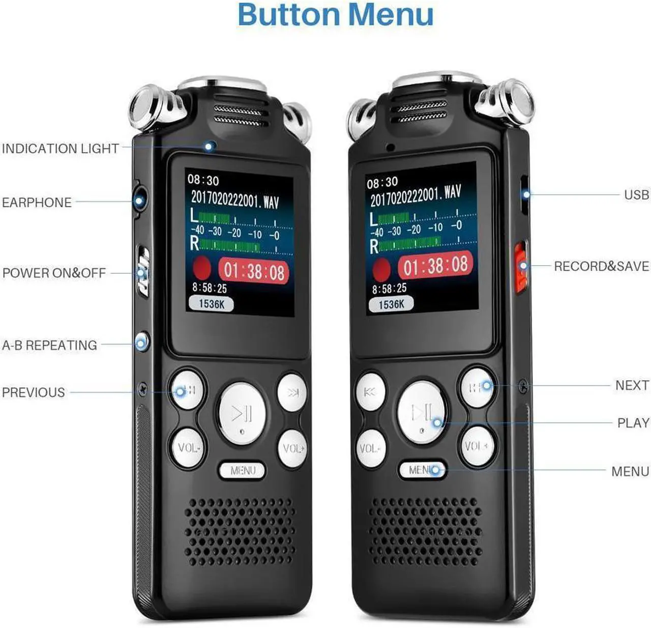 BUCIER Digital Voice Recorder 16GB with Variable Playback Speed, Sound Recorder, Ultra-Sensitive ...