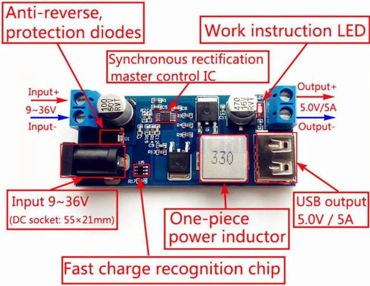 Replace LM2596S DC-DC 24V/12V To 5V 5A Step Down Power Supply Buck Converter Phone Adjustable ...
