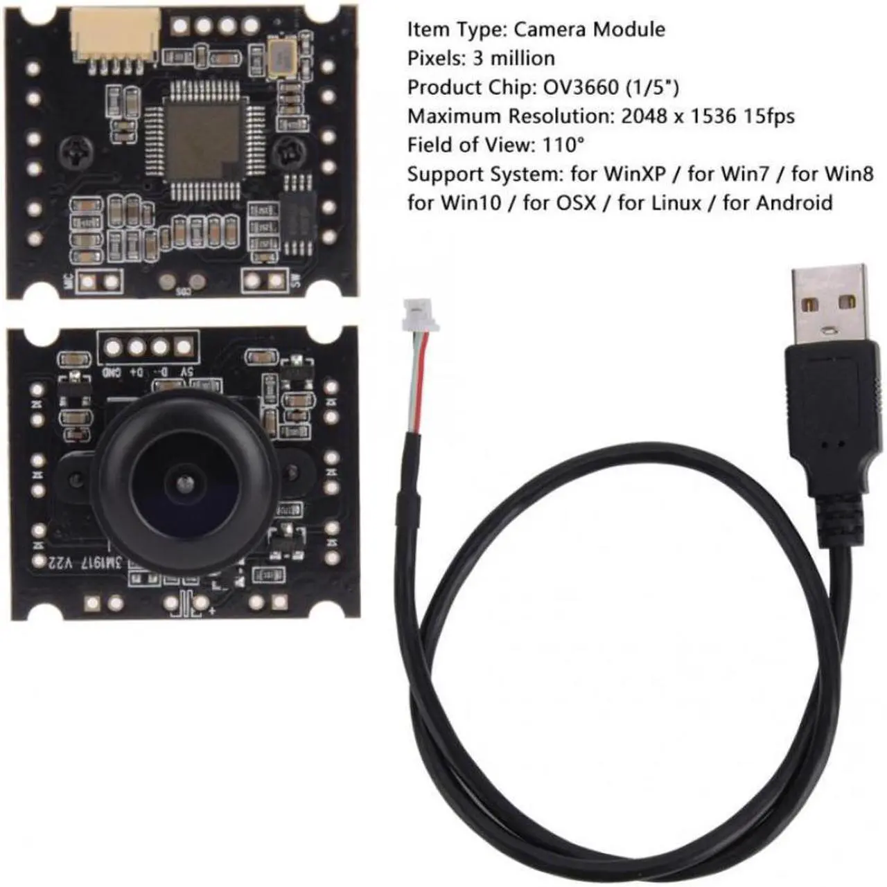 USB Camera Module OV3660 Chip USB2.0 Output 15fps 110 Degree Support ...