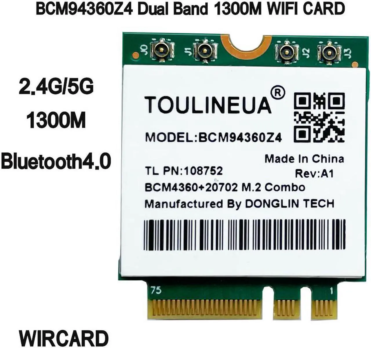 BCM94360Z4 1300Mbps 802.11a/g/n/ac WLAN + BT 4.0 M.2 NGFF Dual Band ...