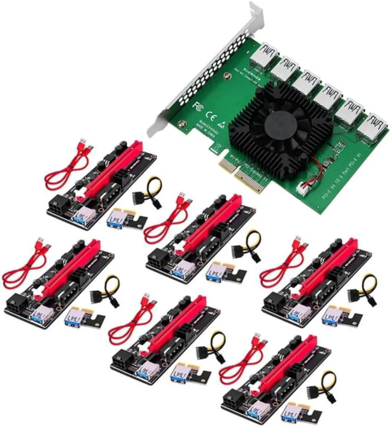 PCIE One for Six Expansion Cards PCIE 4X to 6 Ports USB3.0+VER009S 1X ...