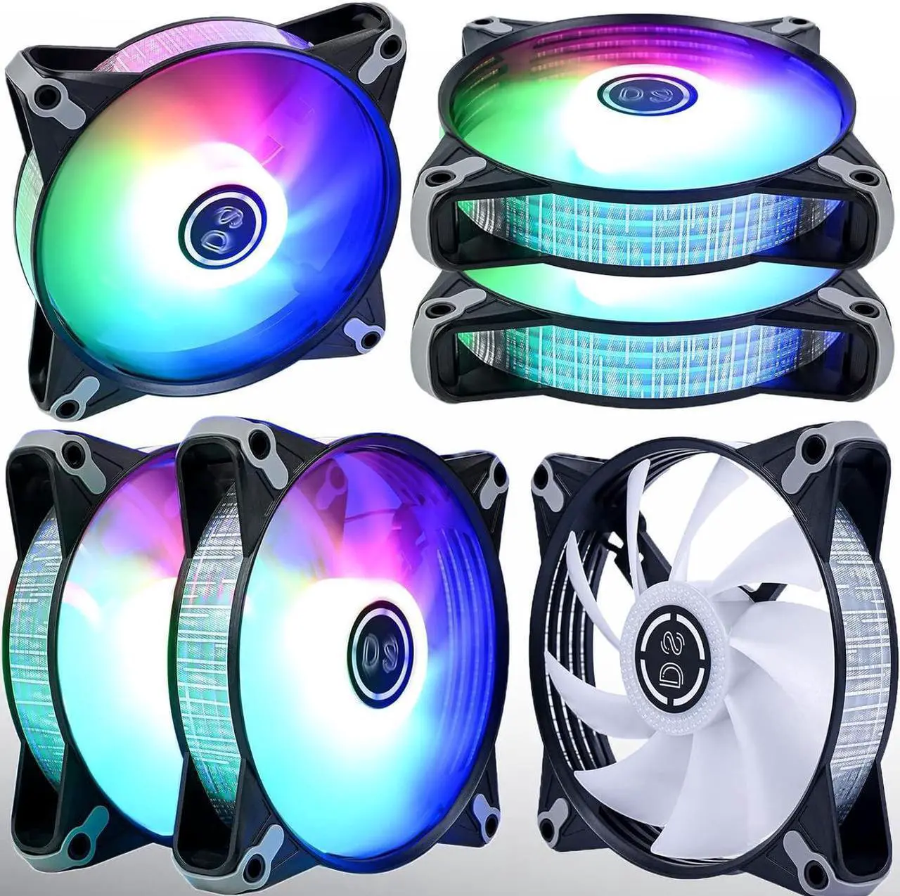 DS RGB Fans 120mm 6 Pack Case Cooling LED Fans for White Black PC Case ...