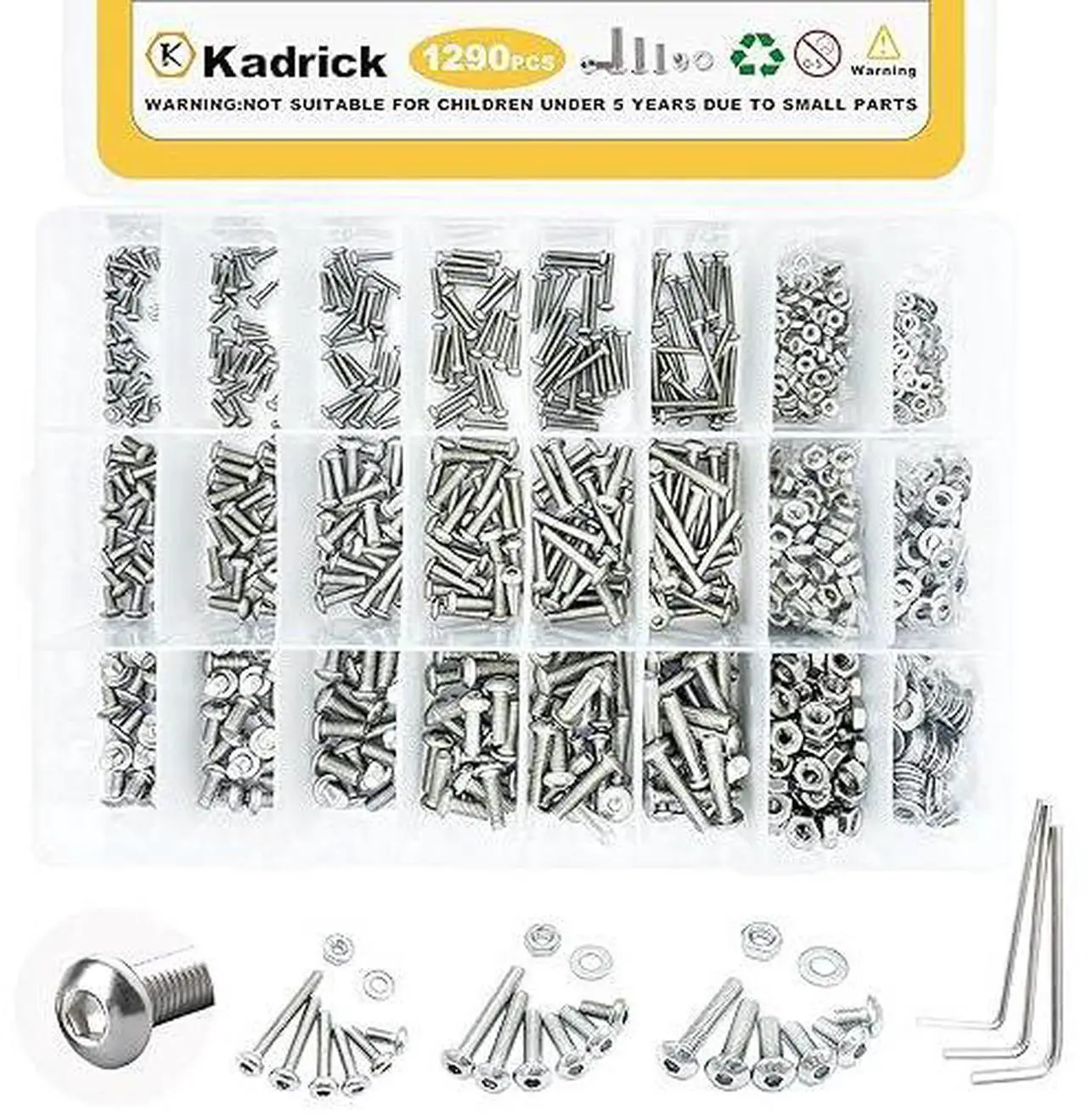 Kadrick 304 Stainless Steel Screws,1290 Pcs M2 M3 M4 Metric Screw ...